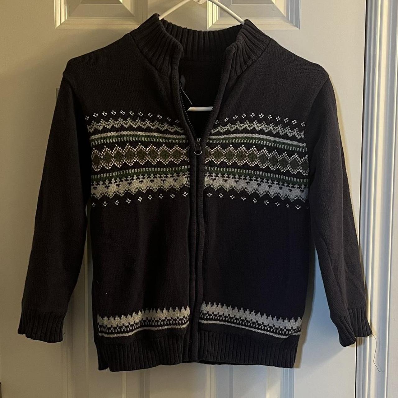 Blue winter pattern crewneck knit zip up Basic... - Depop