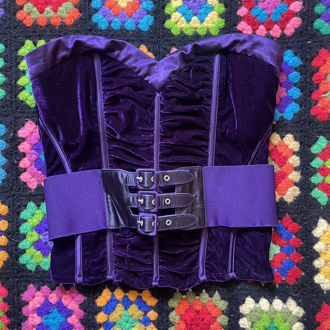 Vintage Brand new 2b Bebe velvet purple corset top... - Depop