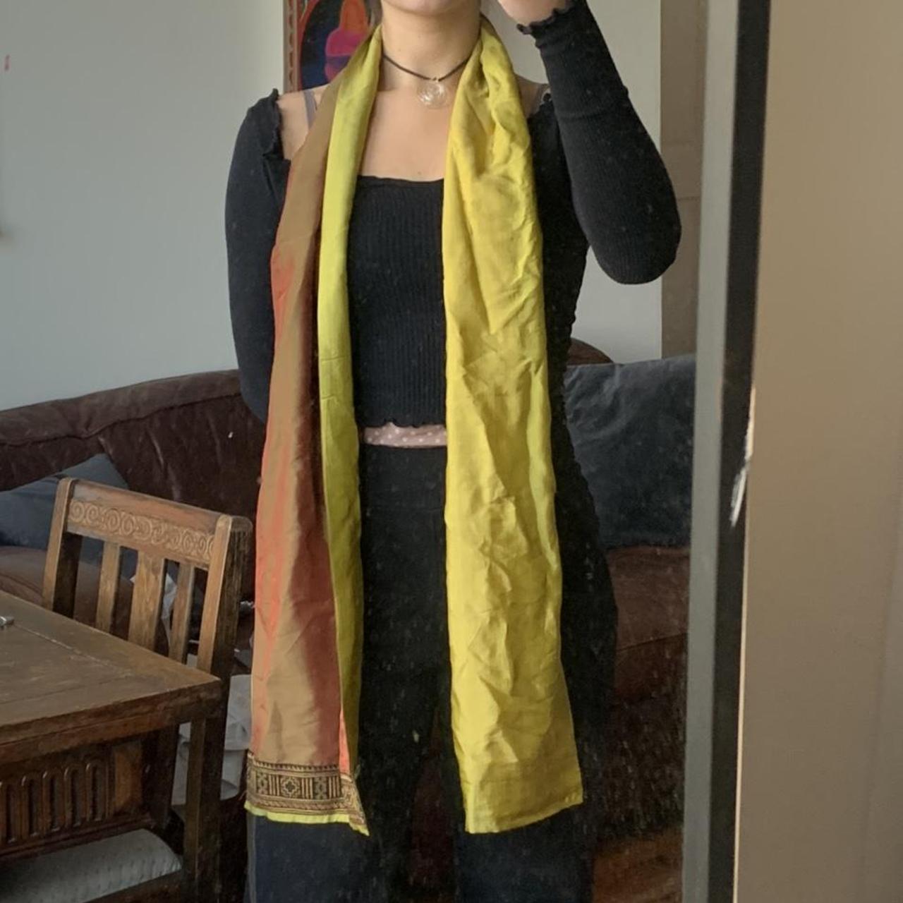 Beautiful Silk Iridescent Green Scarf - Depop