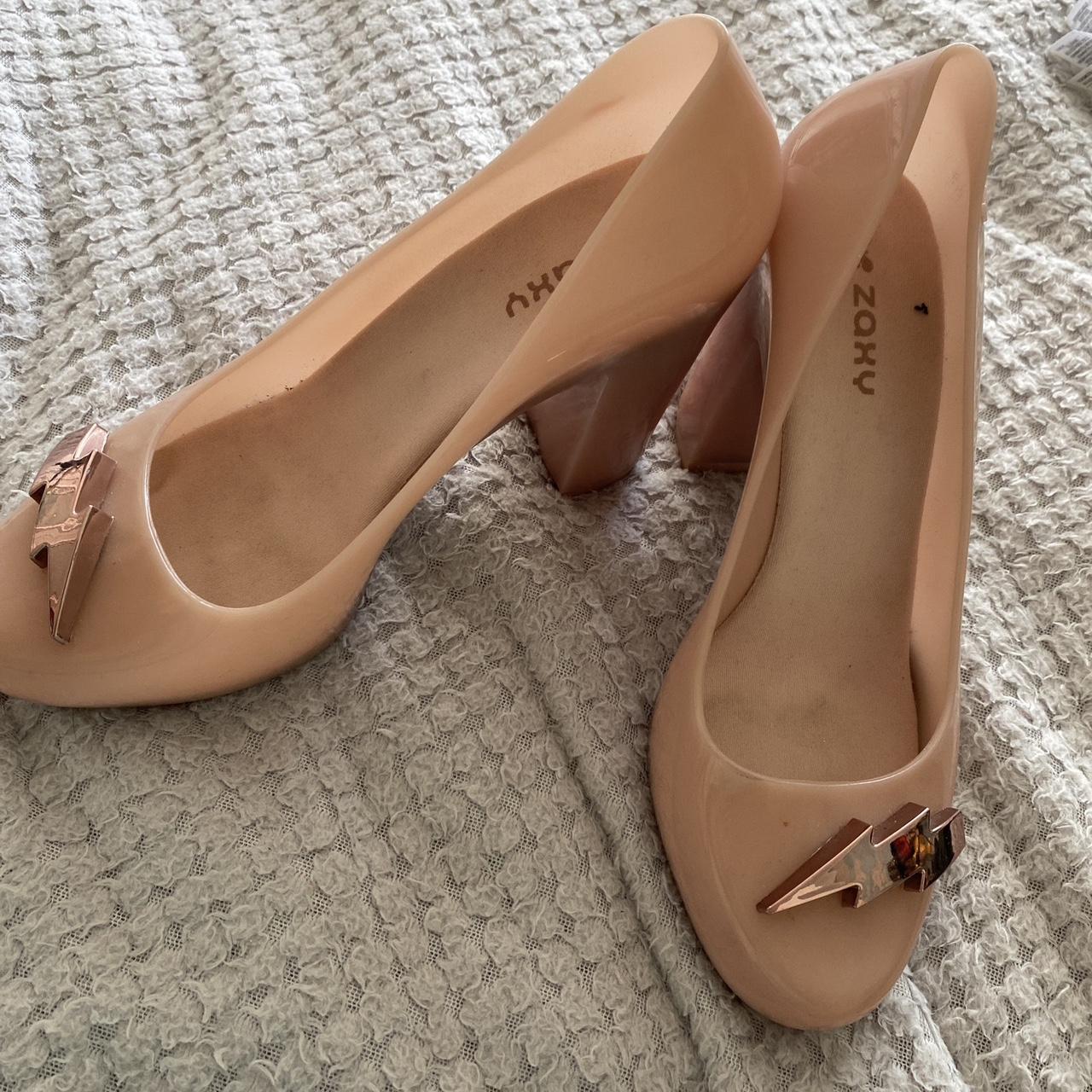Ladies Zoxy blush rubber shoes 3” block heel... - Depop