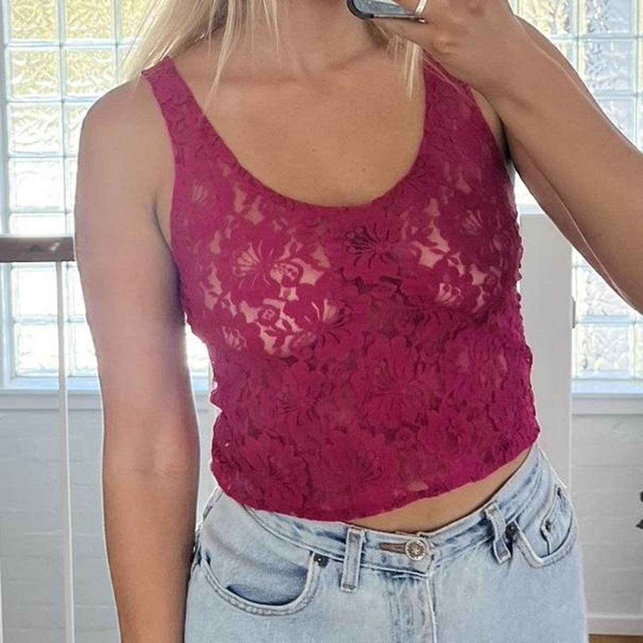 Pink Lace Tank Top Vintage Retro Festival Depop