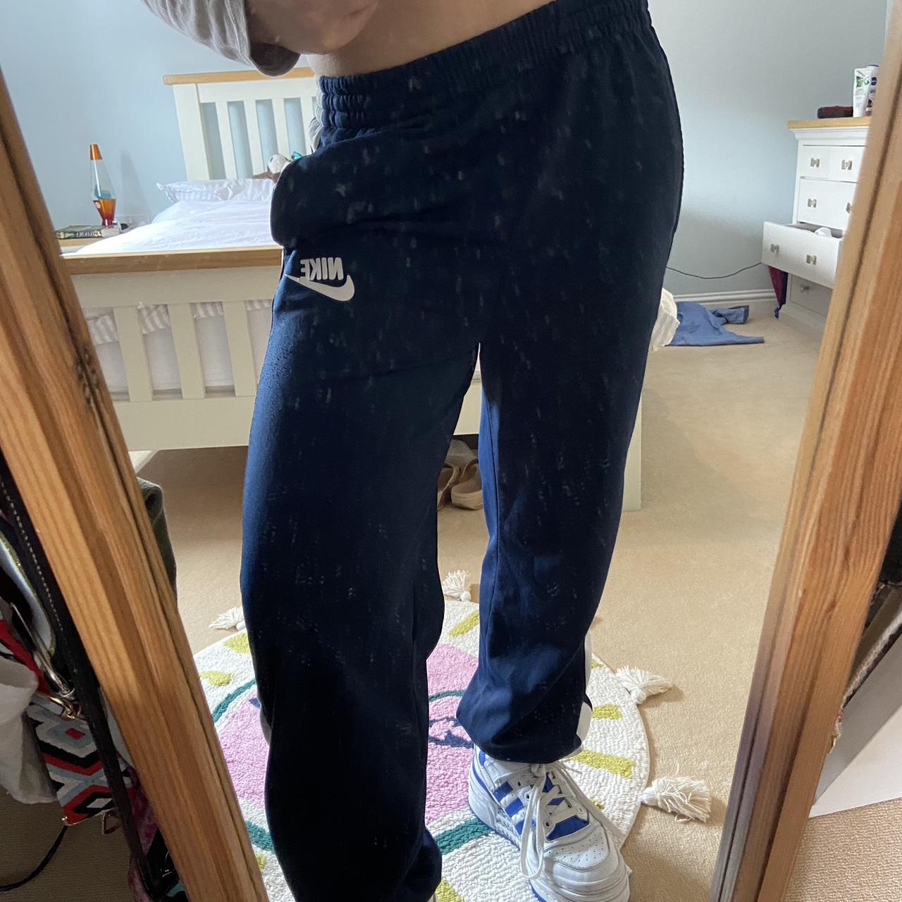 Navy blue Nike trackies with white stripe So so... - Depop