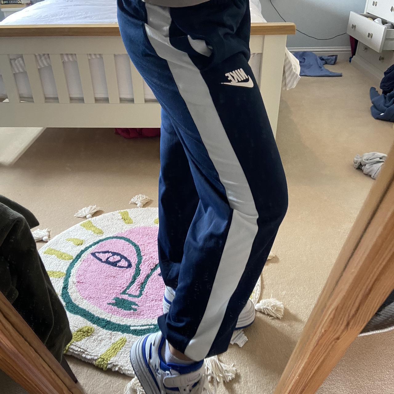 Navy blue Nike trackies with white stripe So so... - Depop