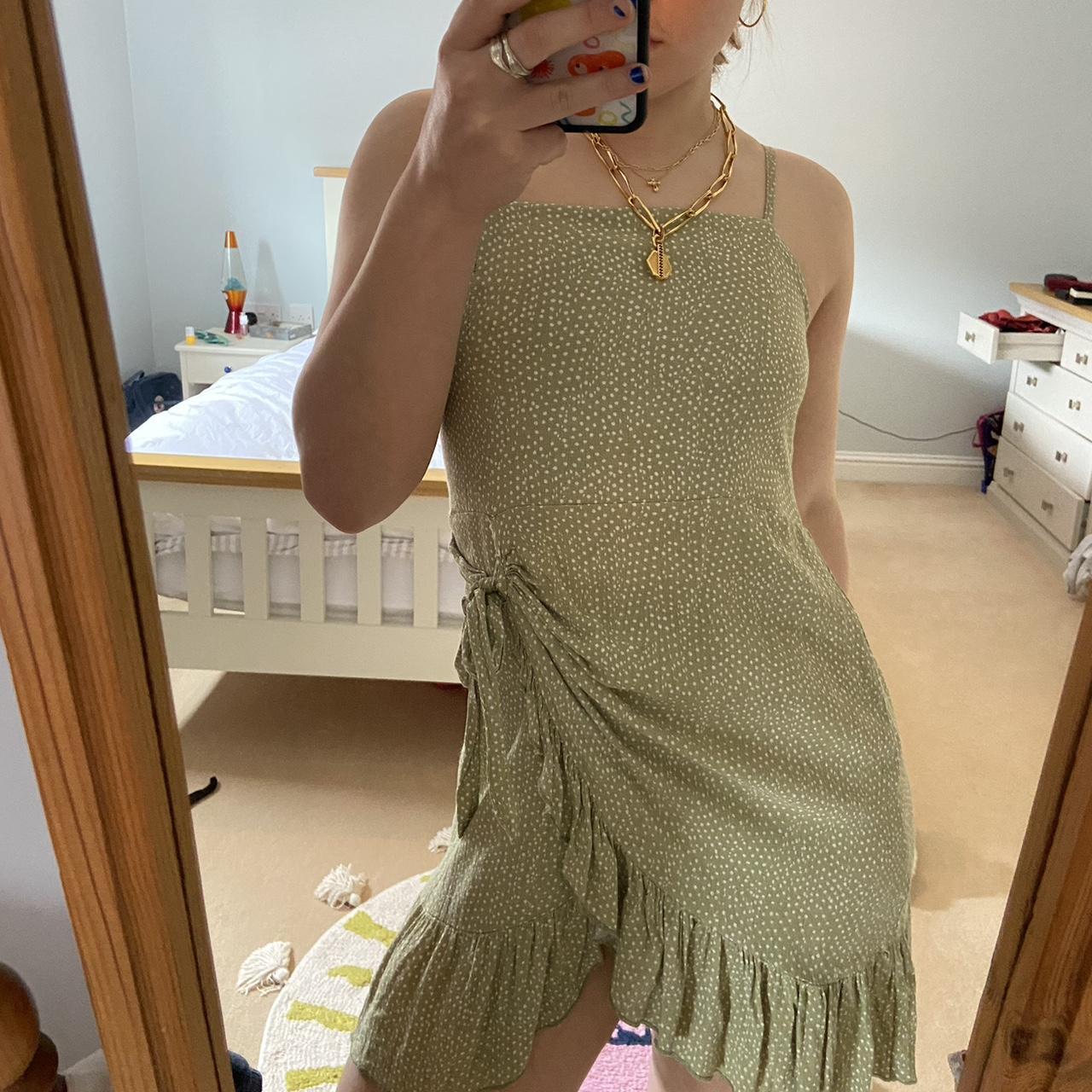 Sage green mini dress from Subdued Adjustable... - Depop