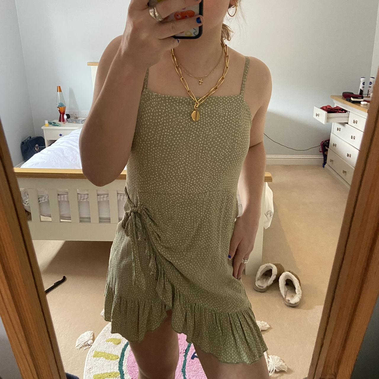 Sage green mini dress from Subdued Adjustable... - Depop