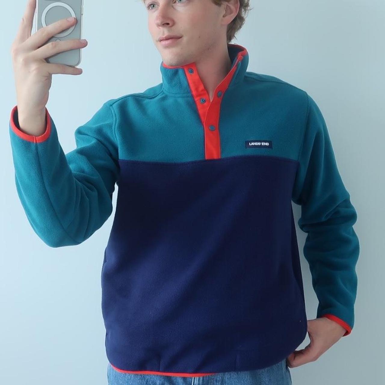 Lands End tricolor quarter button up sweater.... - Depop