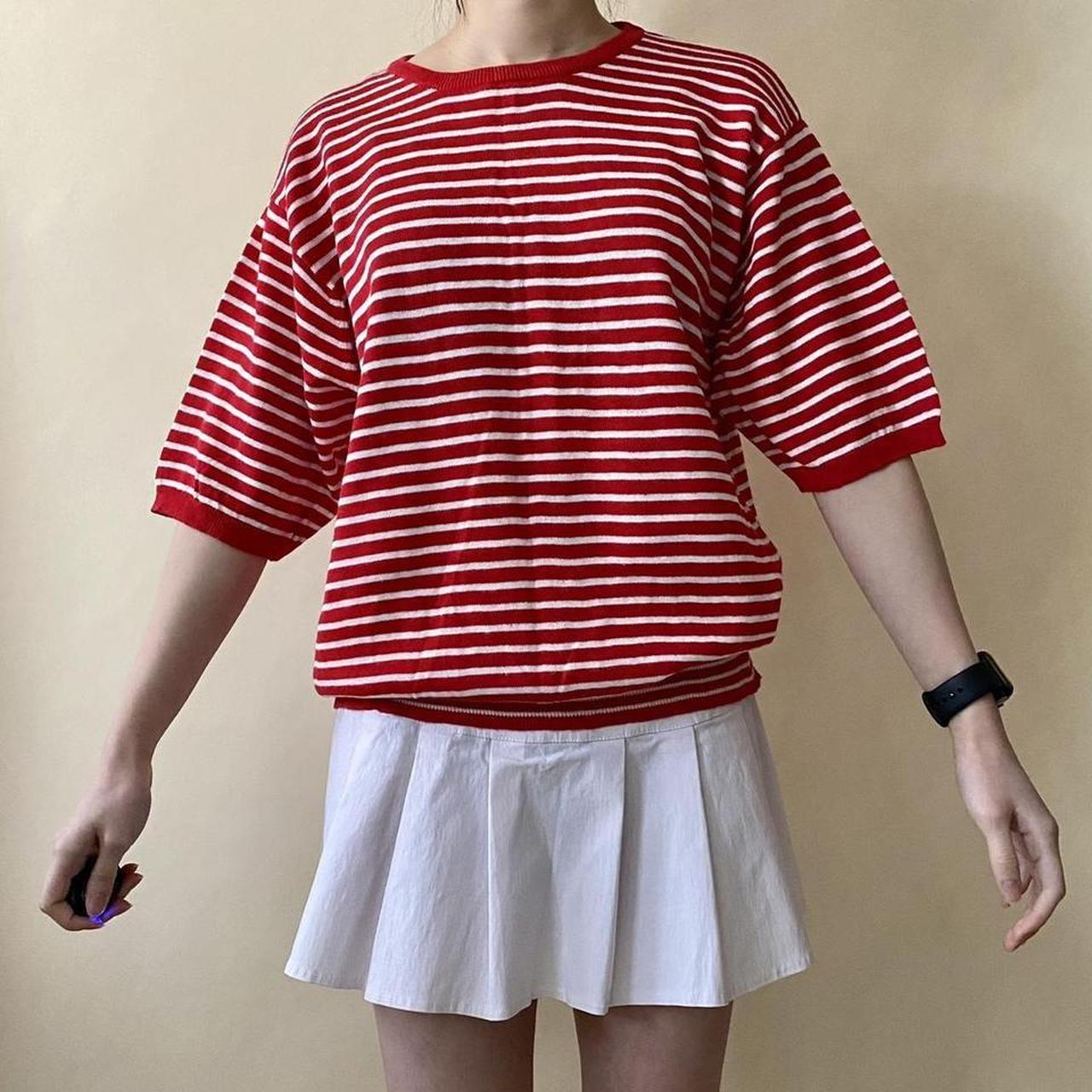 Vintage Red and White Striped Knit Top ⭐️ comfy knit... - Depop
