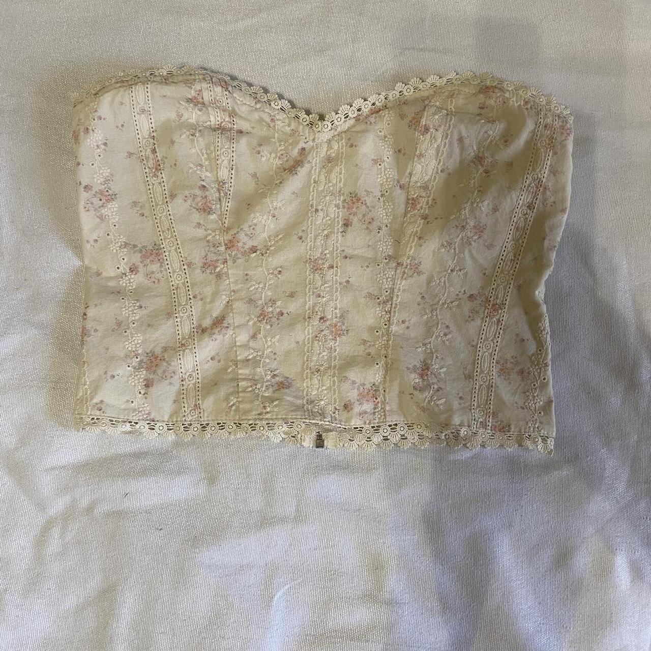 White floral zip tube top. It’s too big for me so... - Depop