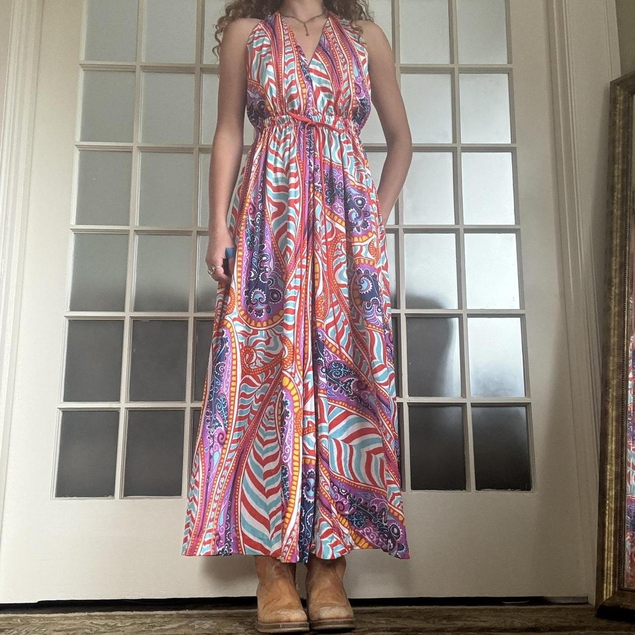70s vintage groovy halter maxi dress Cole of... - Depop