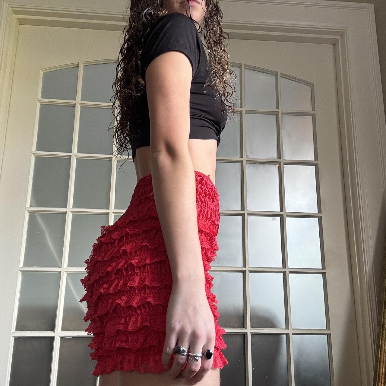 Vintage 70s lacy ruffle bloomer shorts Red vintage... - Depop