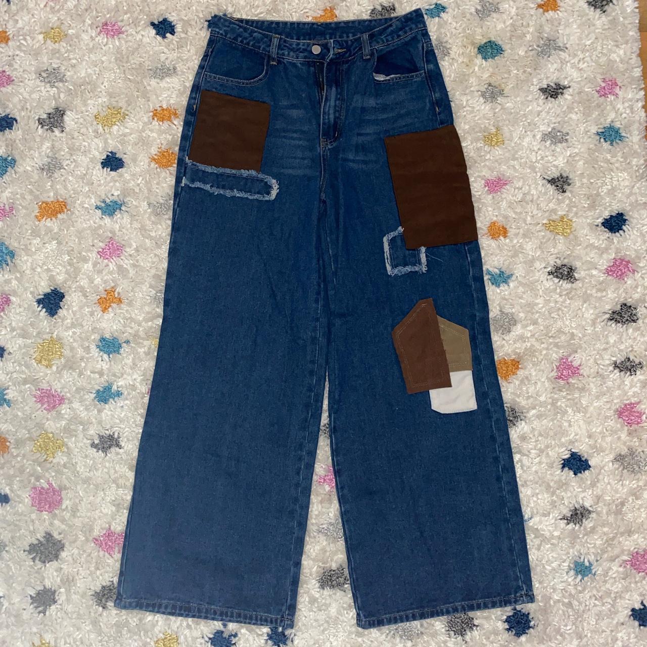 cider high waisted patchwork dark wash jeans size... - Depop