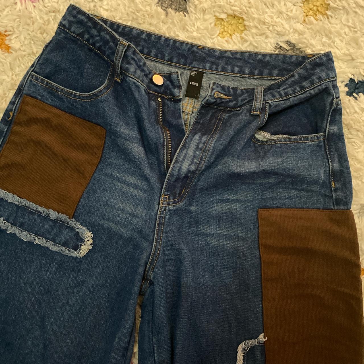 cider high waisted patchwork dark wash jeans size... - Depop