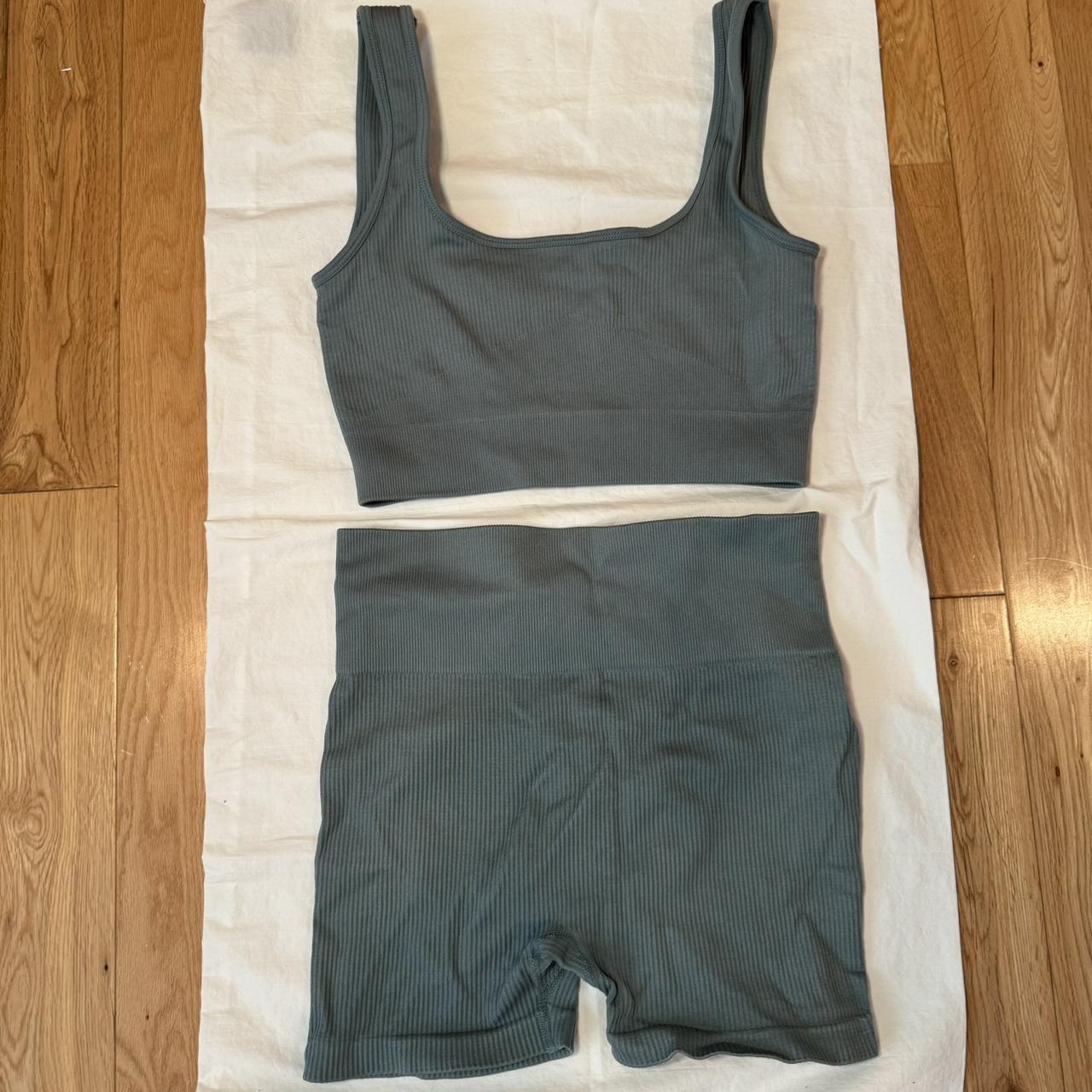 Teal Workout Set Biker shorts and sports bra Size... - Depop