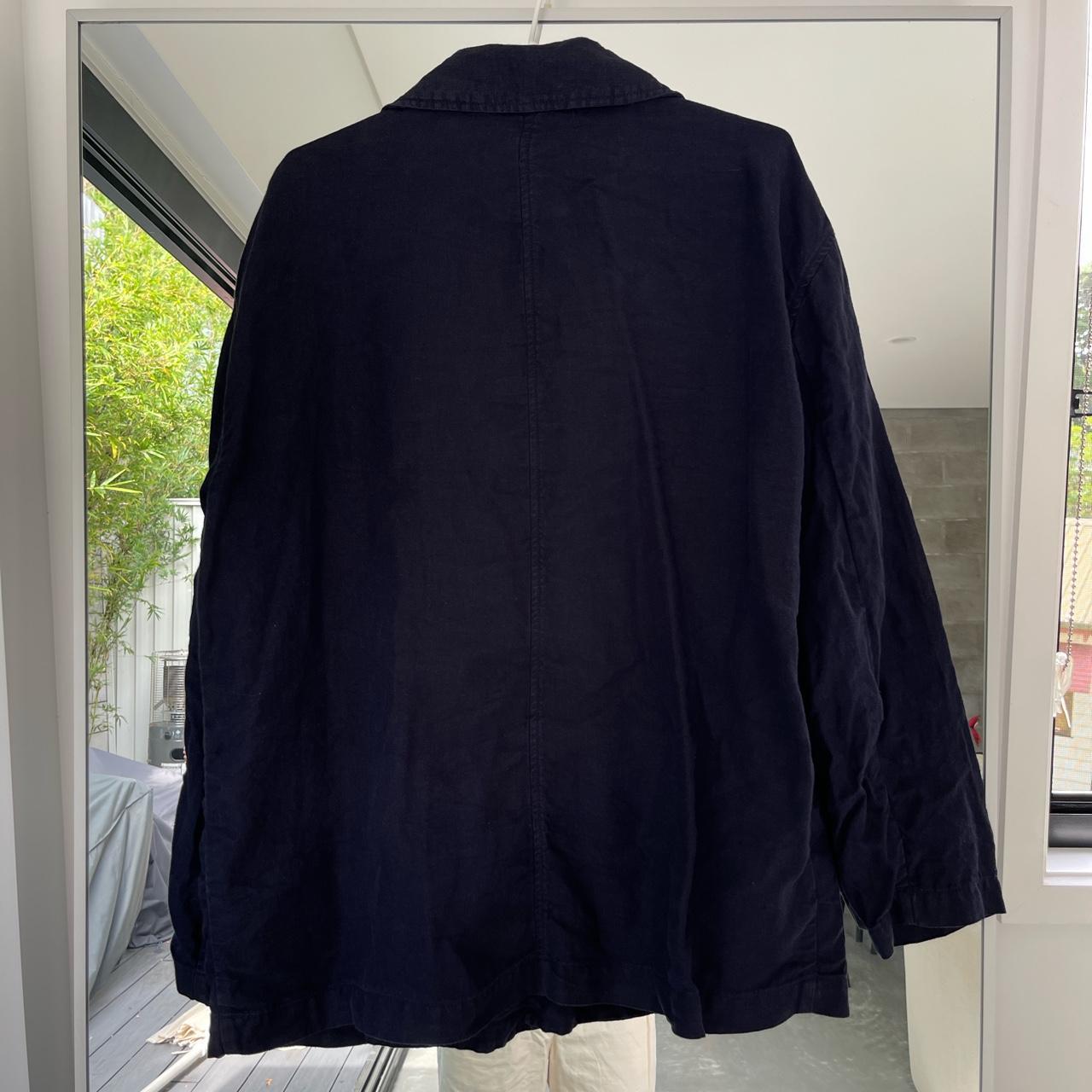 Navy blue linen jacket by American Vintage - Depop
