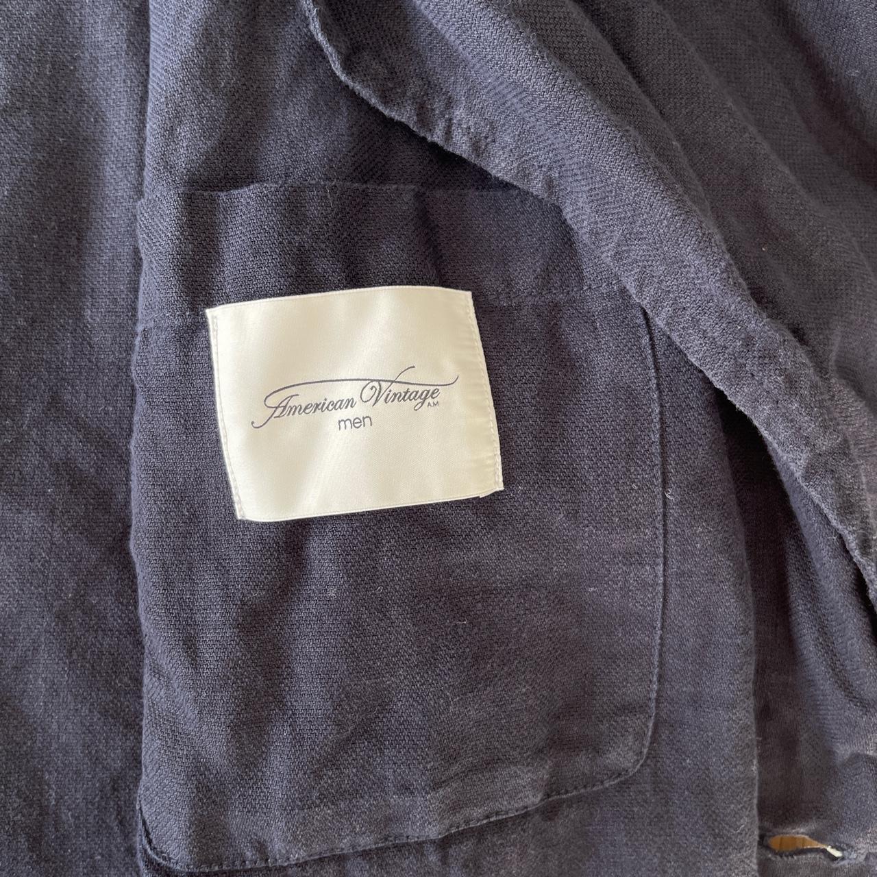 Navy blue linen jacket by American Vintage - Depop