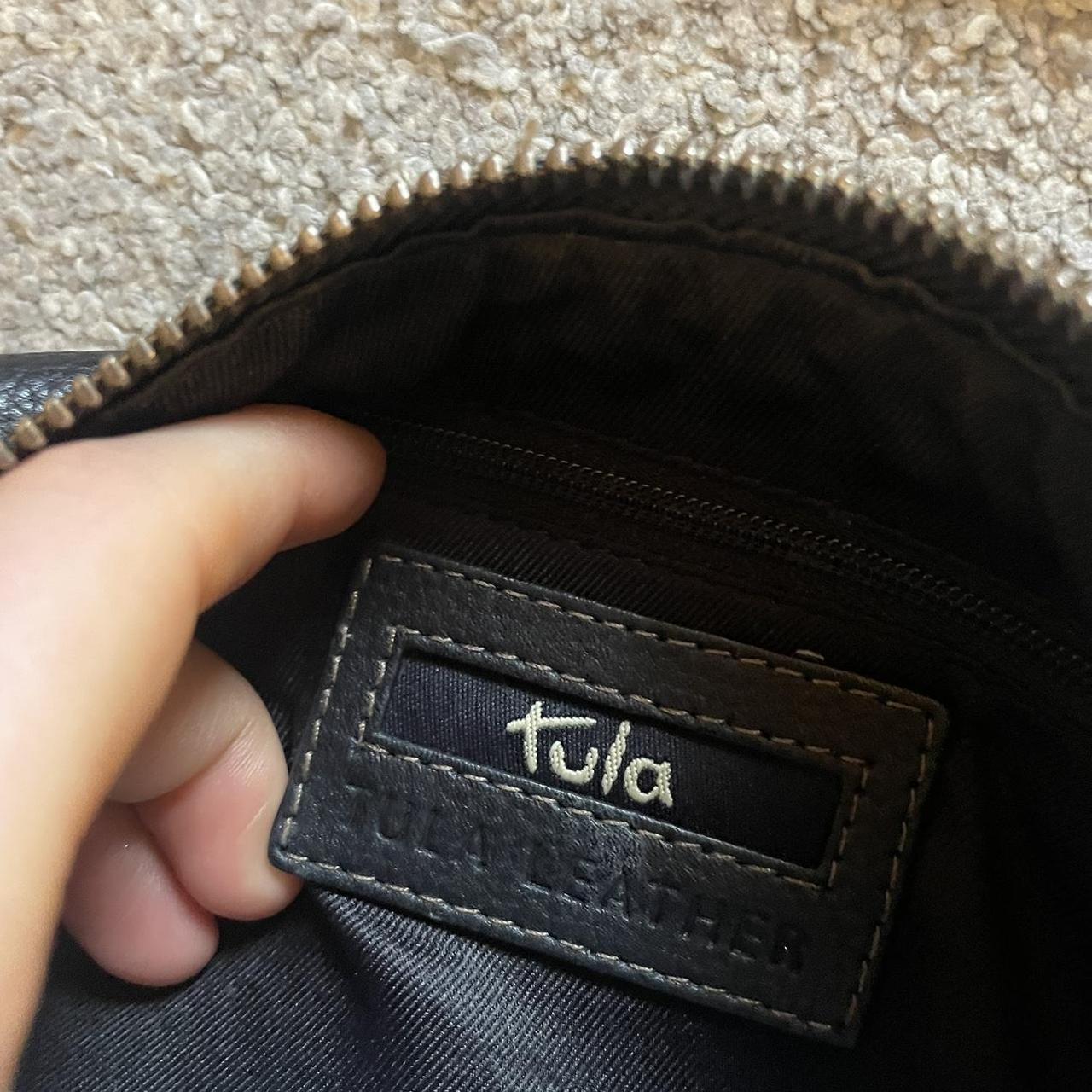 Vintage real leather mini bag by Tula. Black with... - Depop