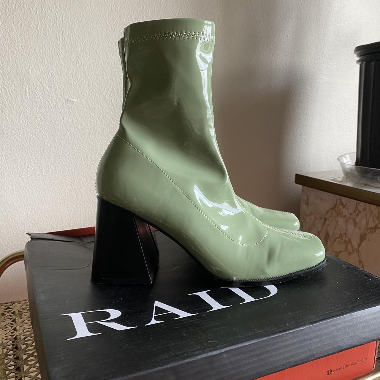 RAID Sage Green Patent Boots in original box size 6... - Depop