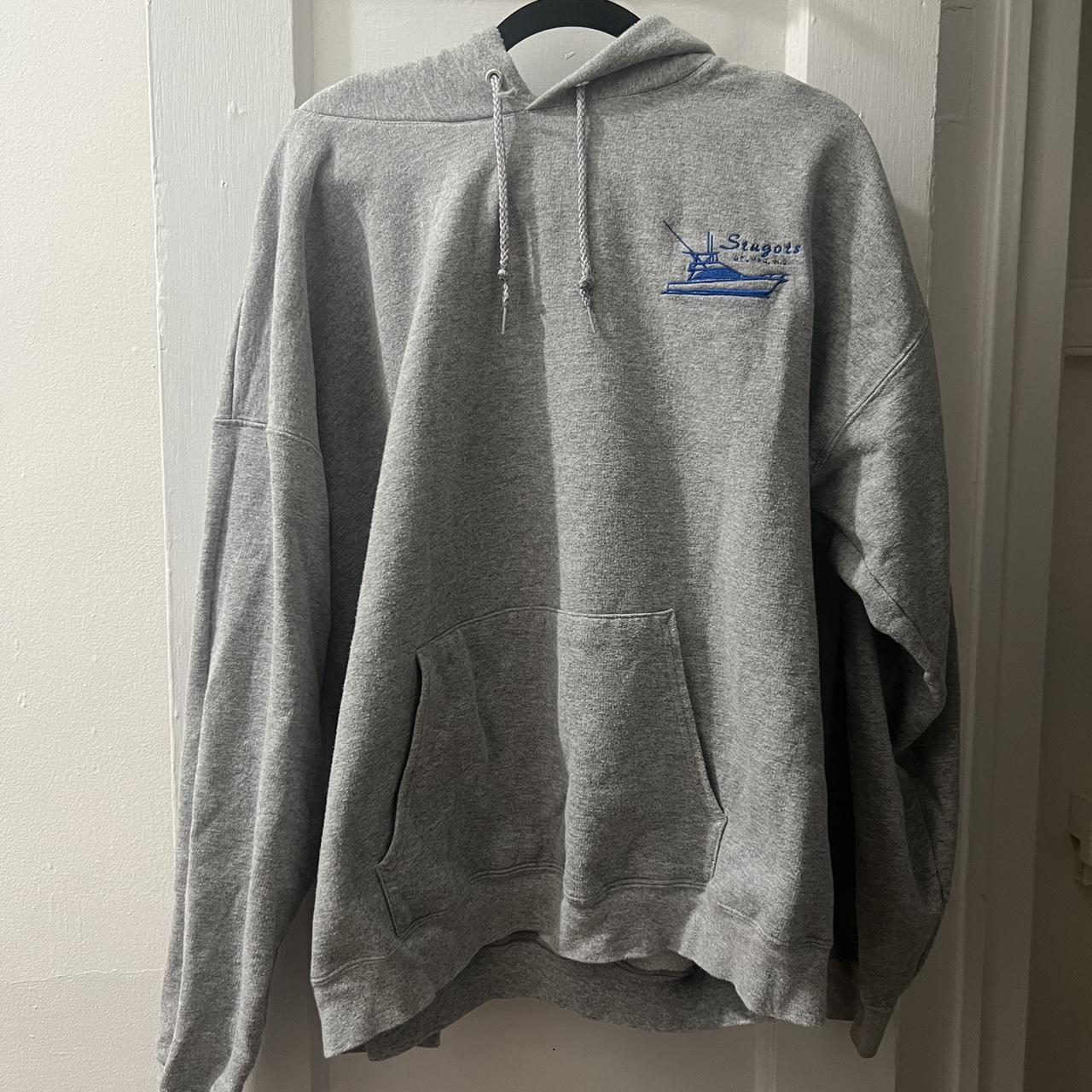 Stugots Fishing Boat Grey Hoodie Gildan EcoSmart... - Depop
