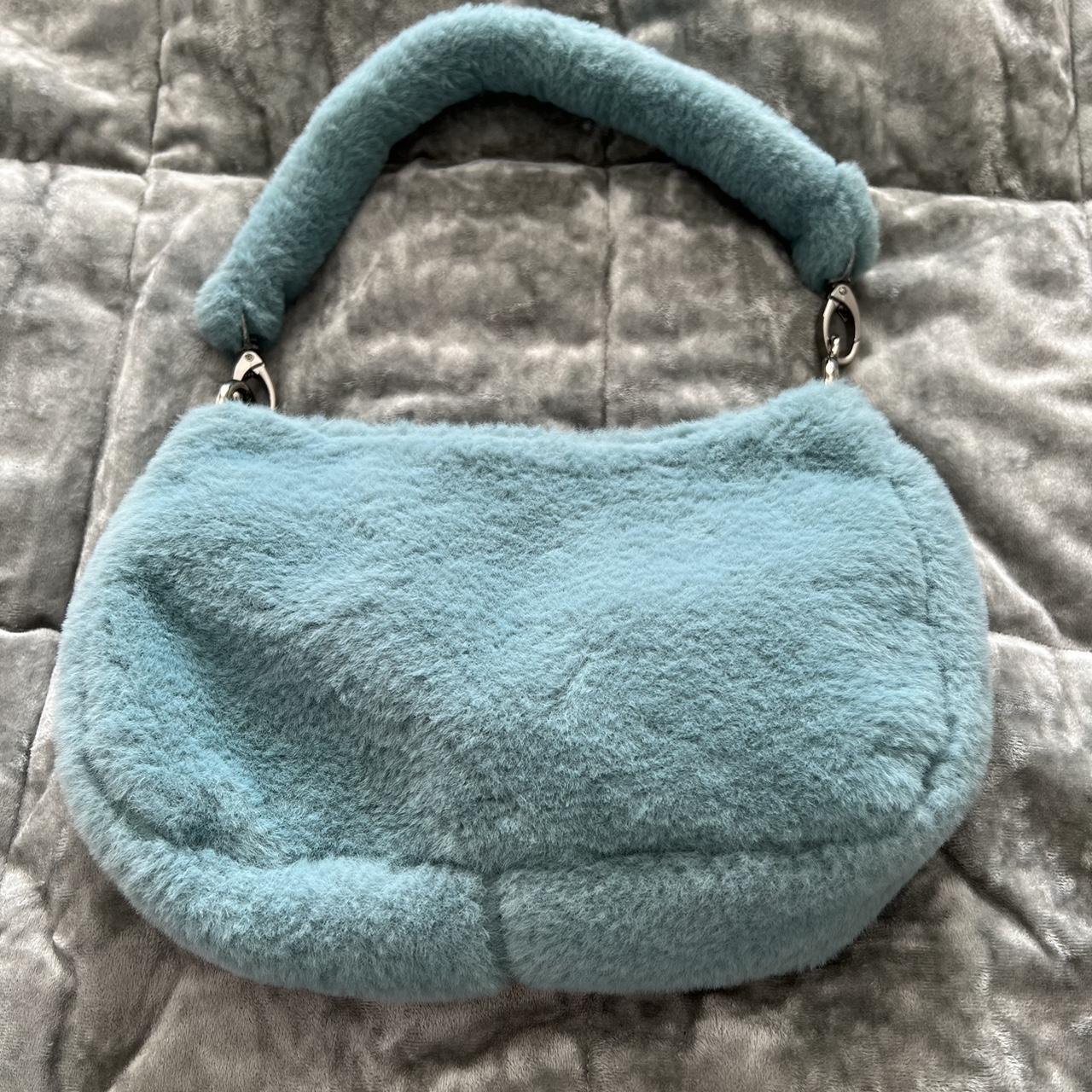 urban outfitters blue fluffy mini handbag fur... - Depop
