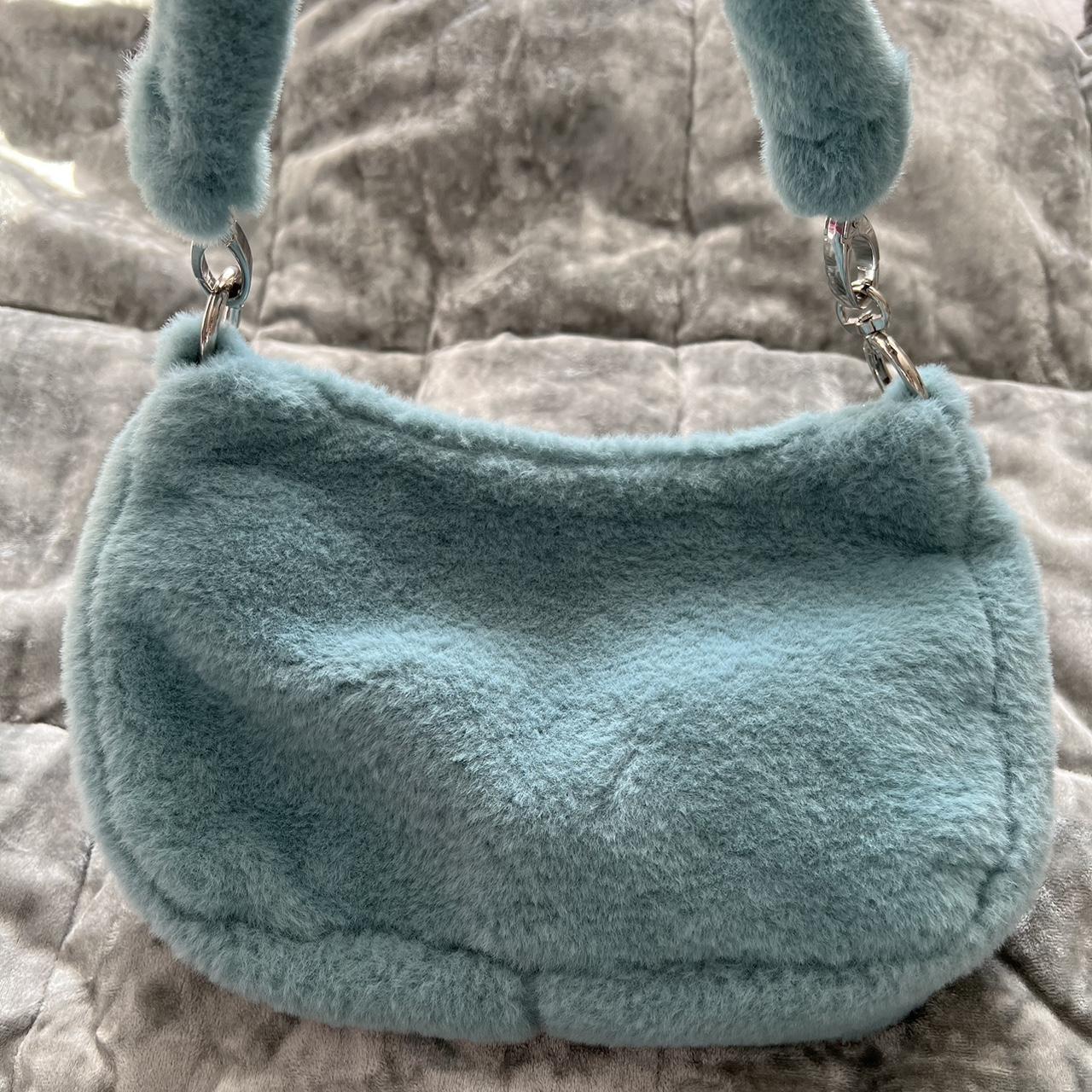 urban outfitters blue fluffy mini handbag fur... - Depop