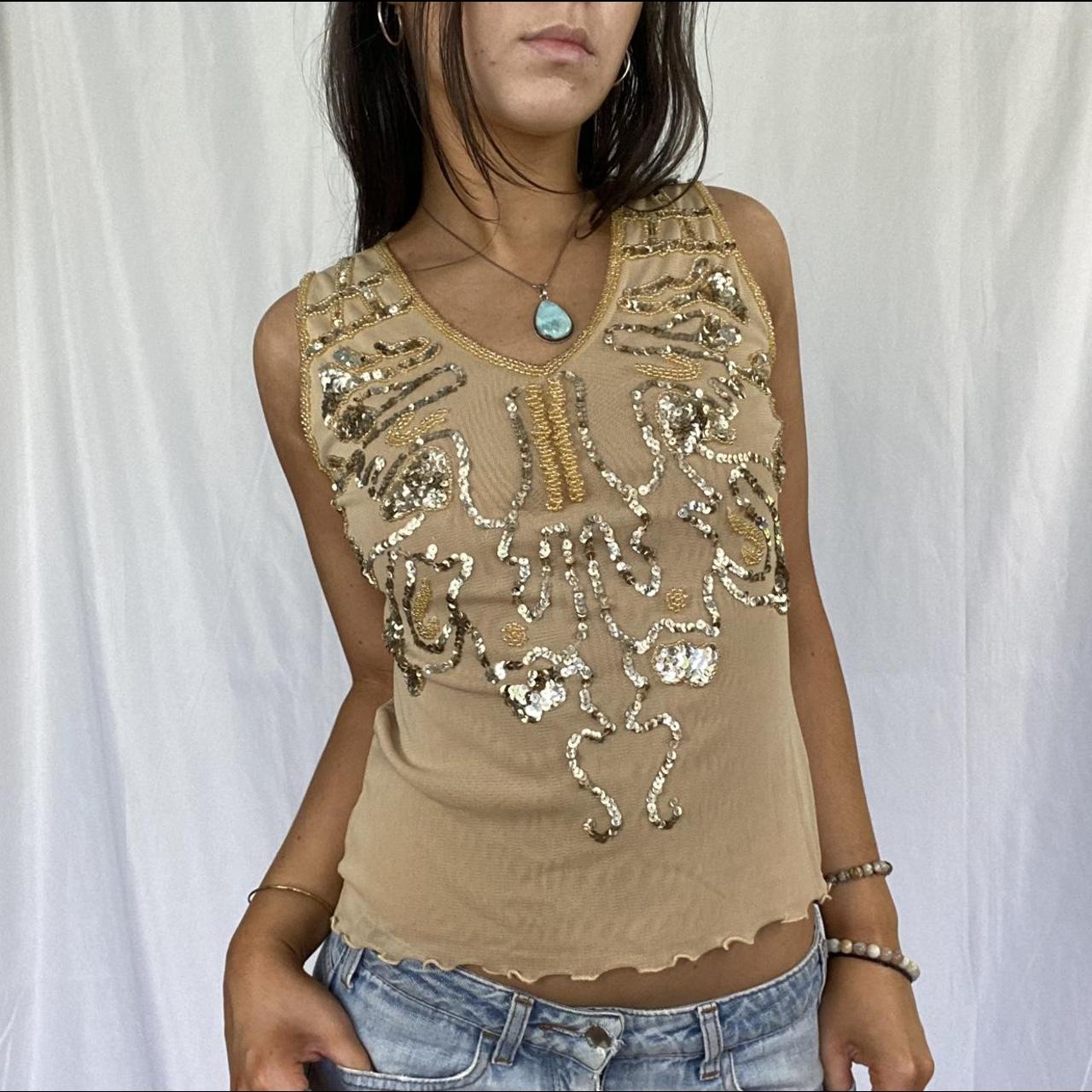 Vintage Mesh Beaded Tank Top •Condition: very good... - Depop