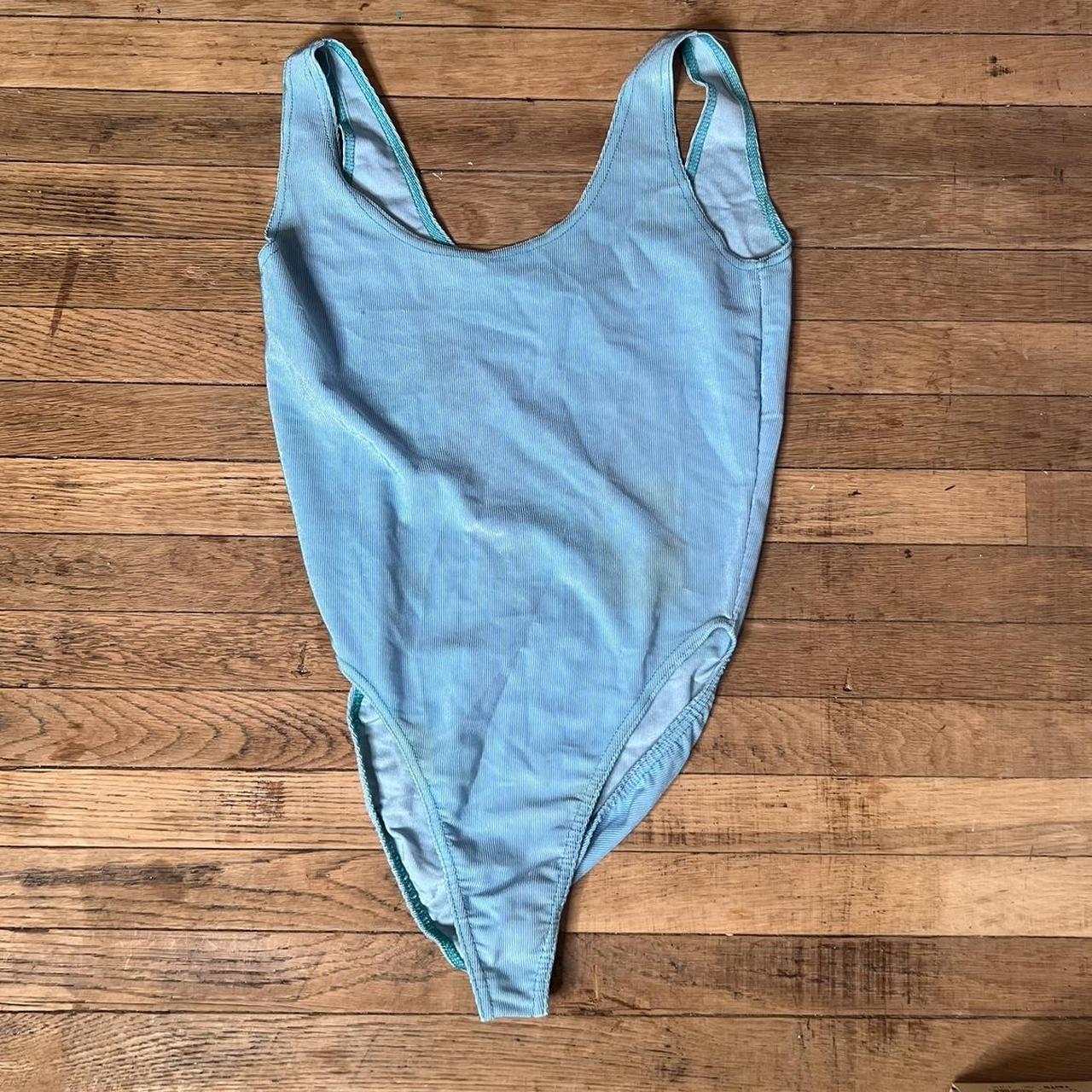 90s blue ribbed high leg bodysuit High leg body... - Depop
