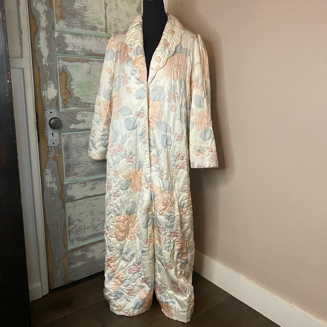 Vintage quilt robe Pastel floral quilt faux silk... - Depop