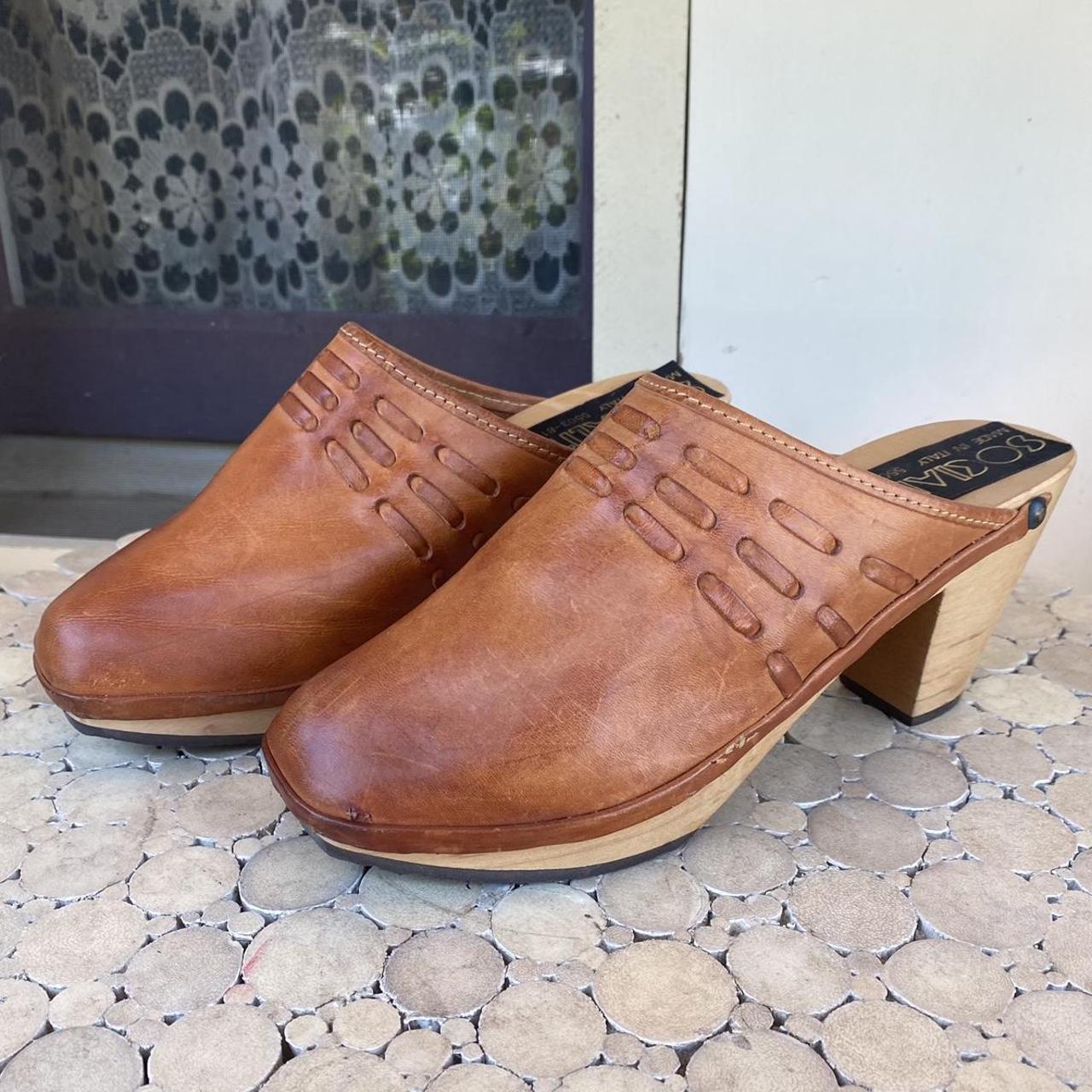 70s brown leather clogs Wood leather clogs ,... - Depop
