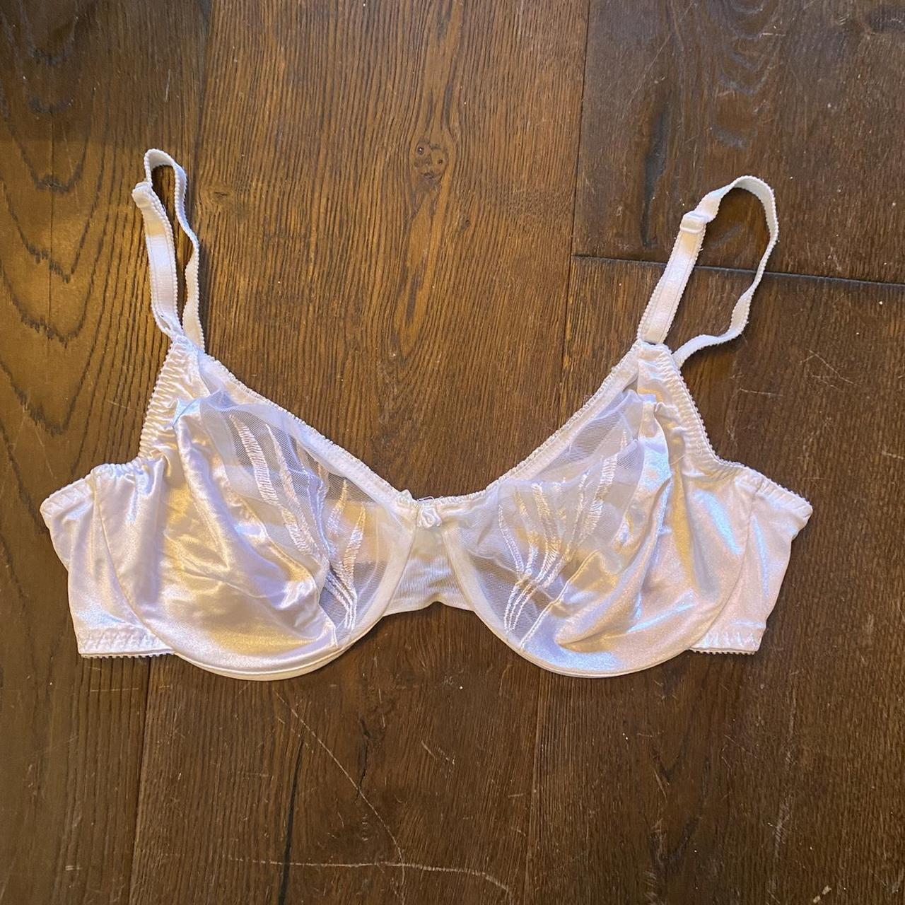80s satin Olga bra Leaf pattern mesh bra. In good... - Depop