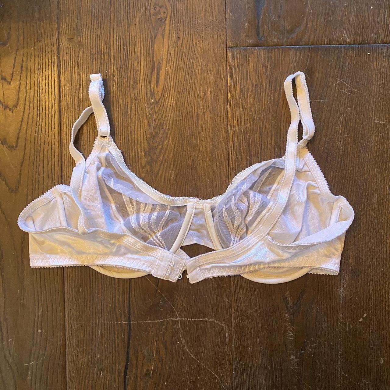 80s satin Olga bra Leaf pattern mesh bra. In good... - Depop