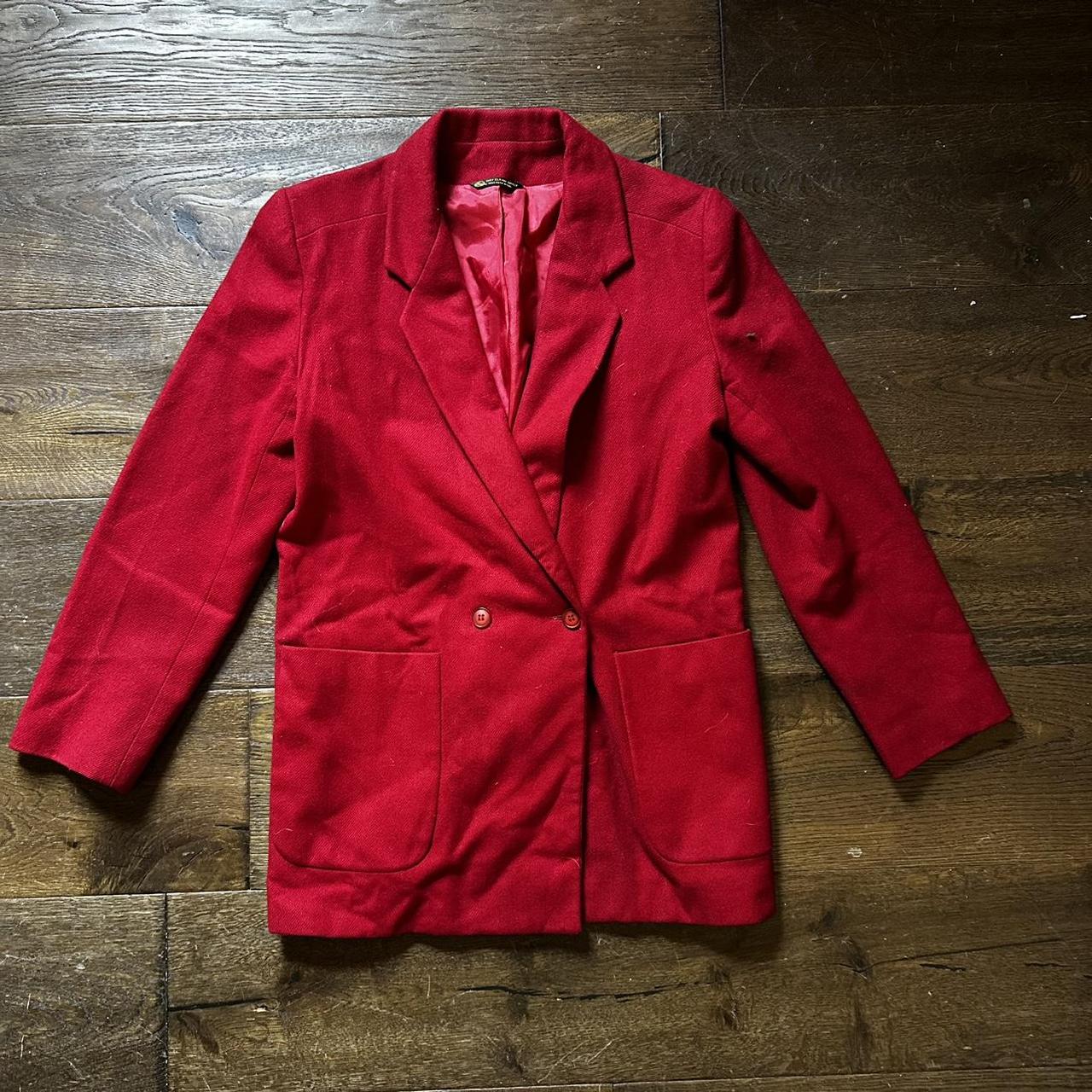 80s red wool suit set Vintage two piece wool suit... - Depop