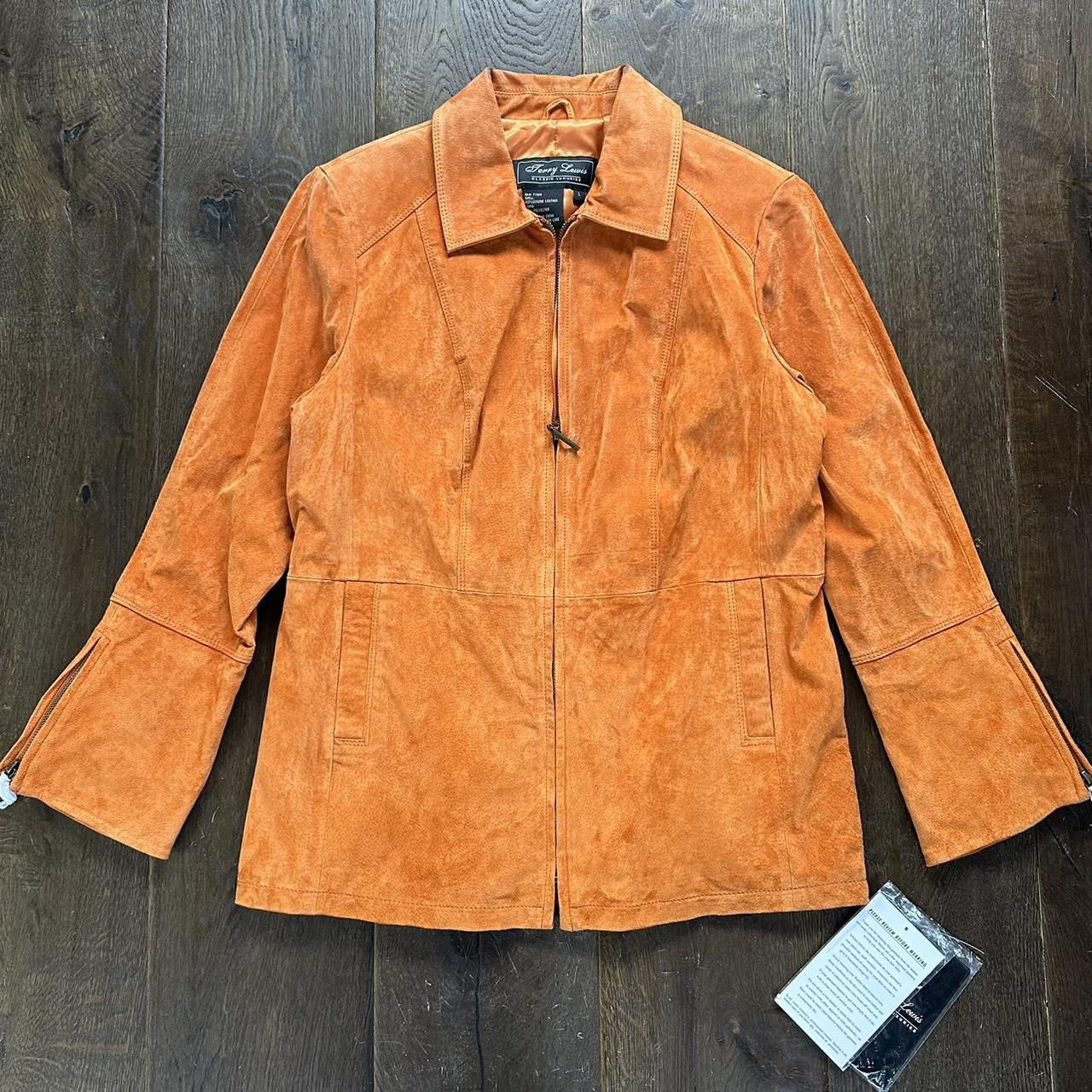 90s deadstock orange suede jacket Vintage new with... - Depop