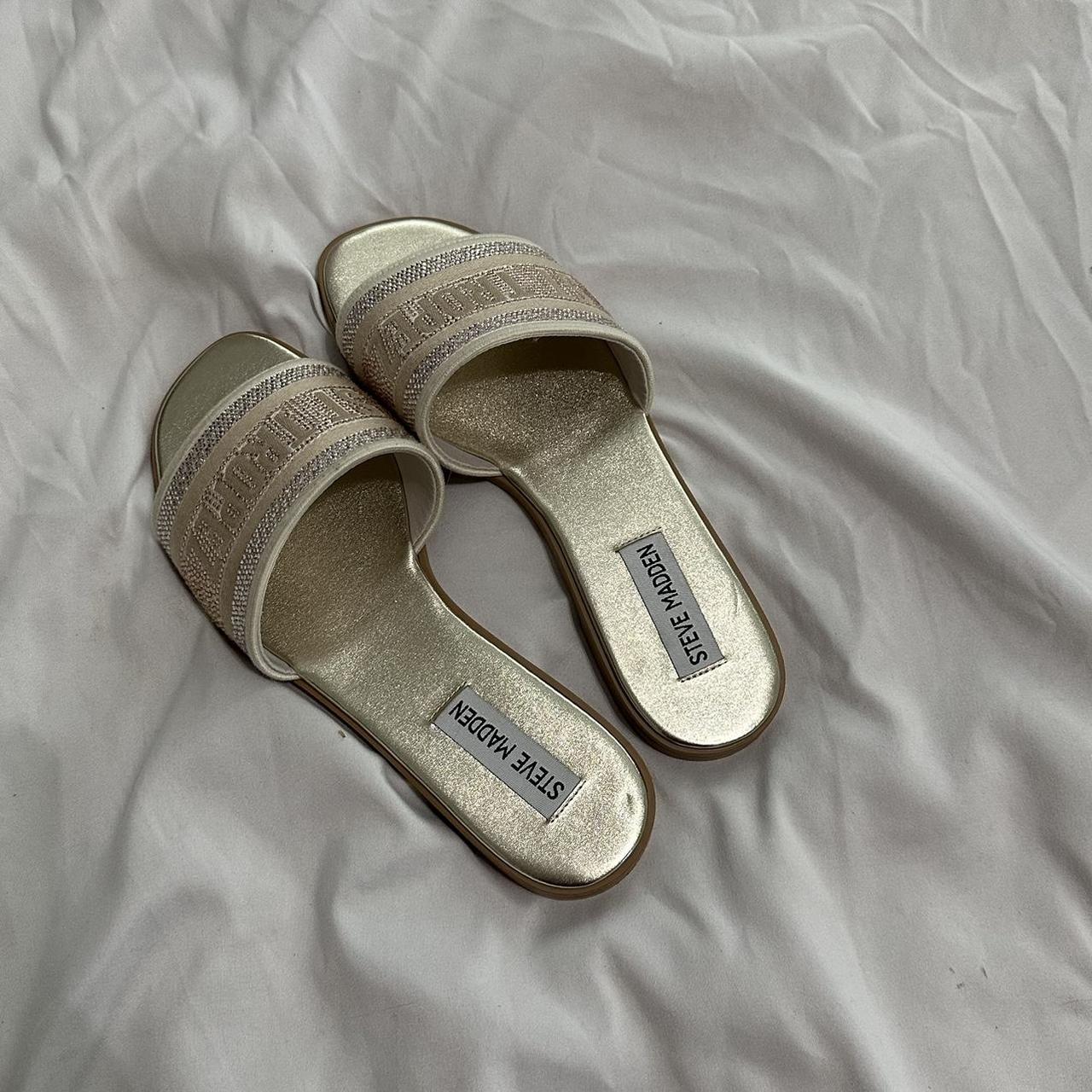 Gold shimmery Steve Madden slippers - Depop