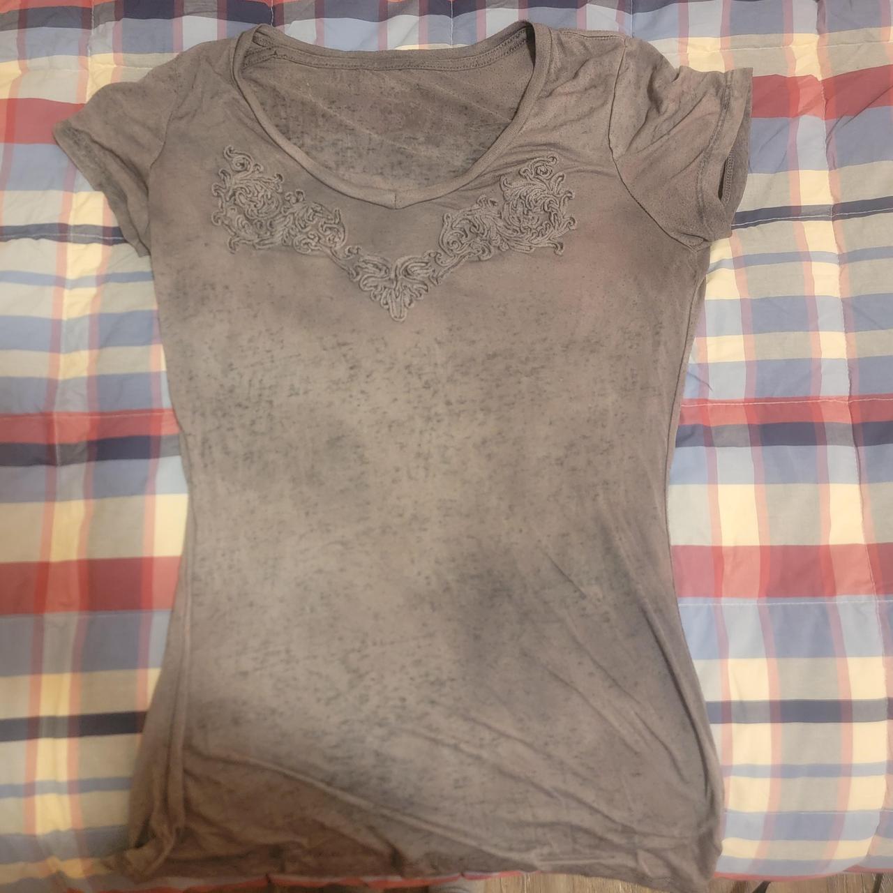 Long see through grey t-shirt with textured design... | Depop