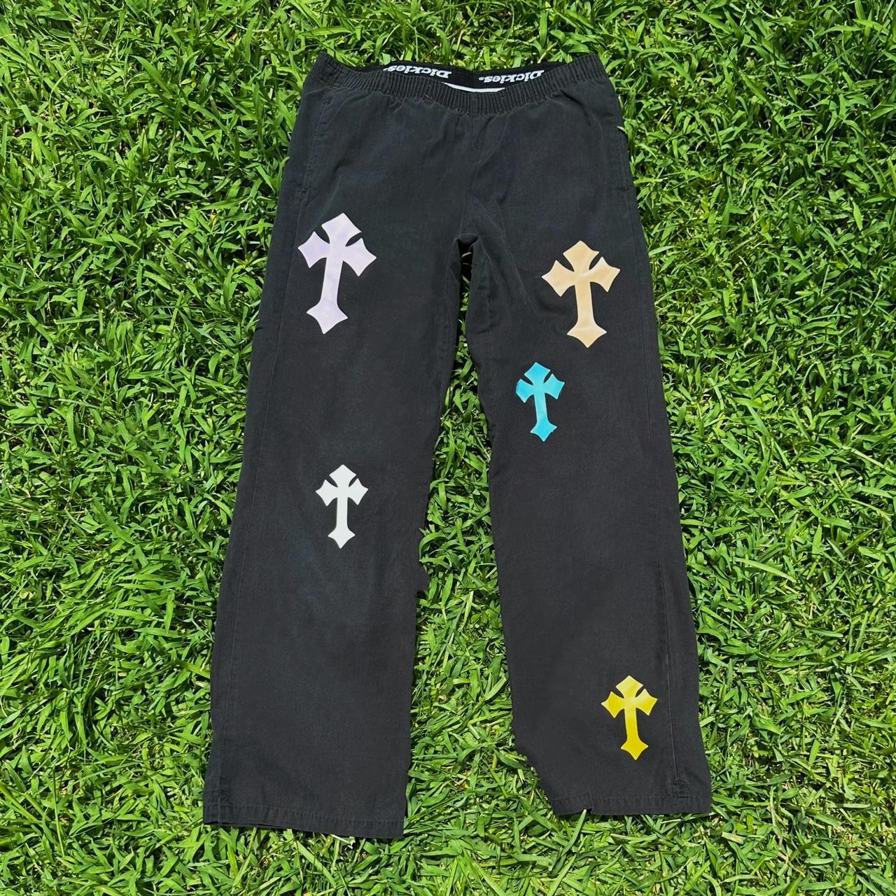 Vintage chrome Upcycled cross sweatpants Size -... - Depop