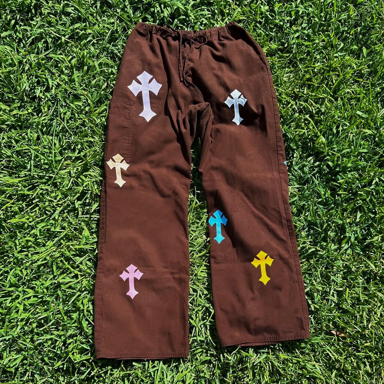 Vintage chrome Upcycled cross sweatpants Size -... - Depop