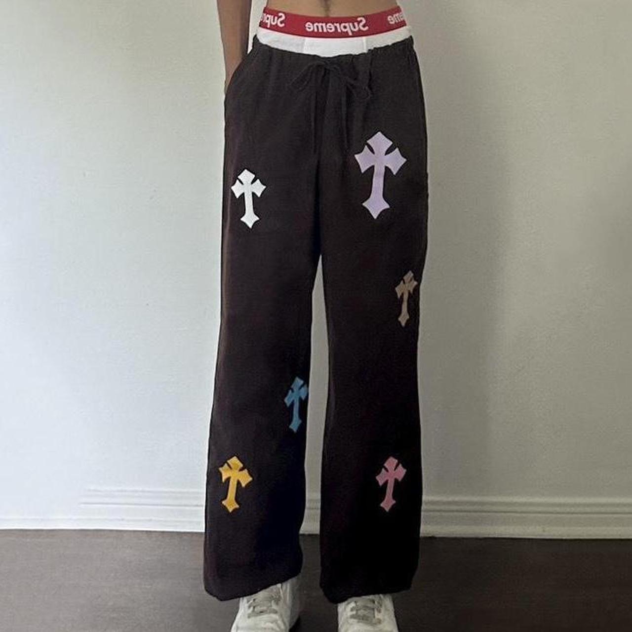Vintage chrome Upcycled cross sweatpants Size -... - Depop