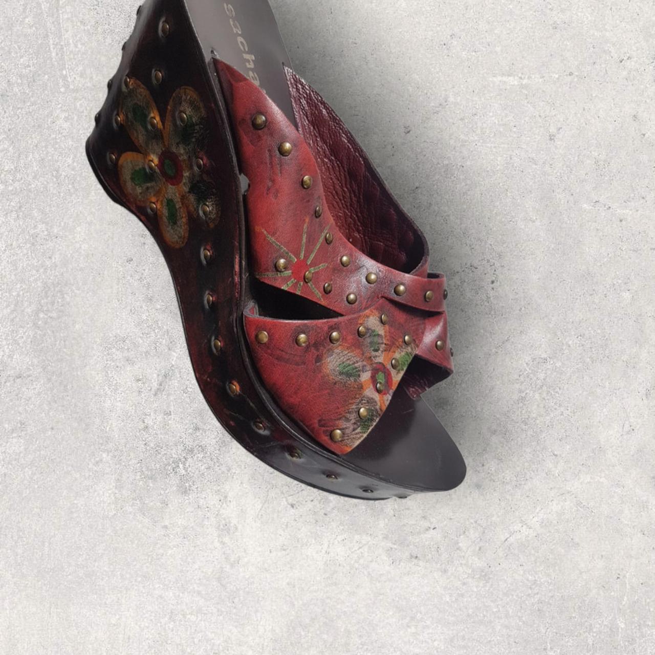 Women's Red and Burgundy Slides | Depop