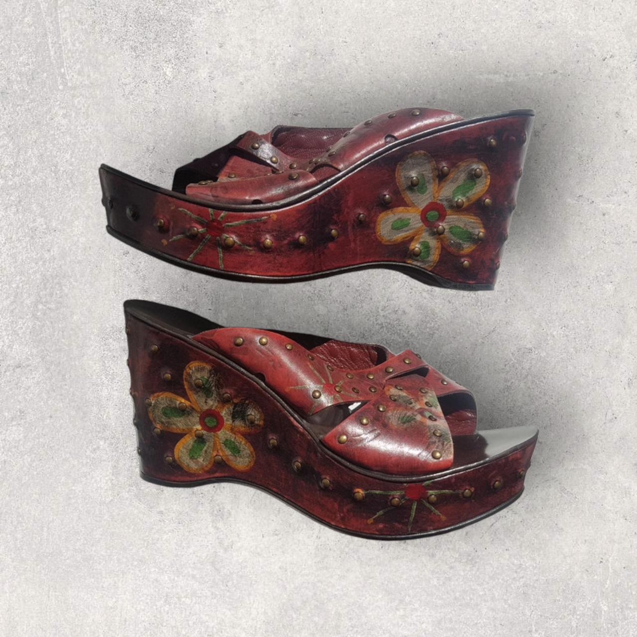 Women's Red and Burgundy Slides | Depop