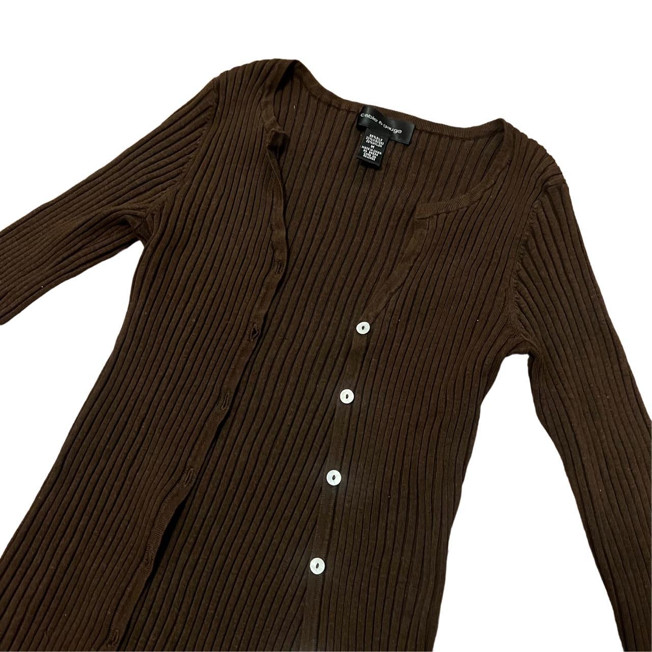 Cable & Gauge Chocolate Brown Ribbed Cardigan Size... - Depop