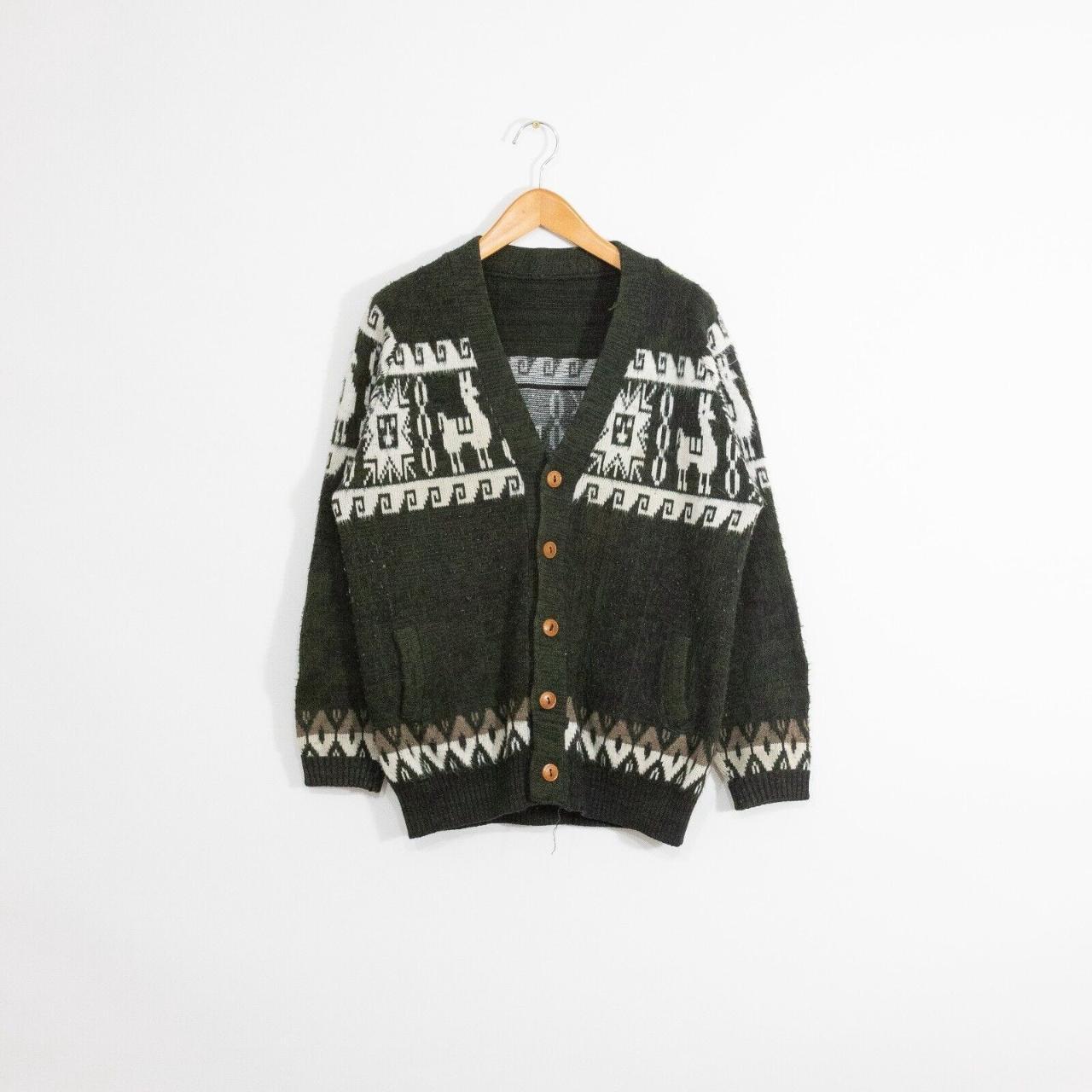 Vintage Wool Cardigan Sweater. Ecuador Alpaca... - Depop