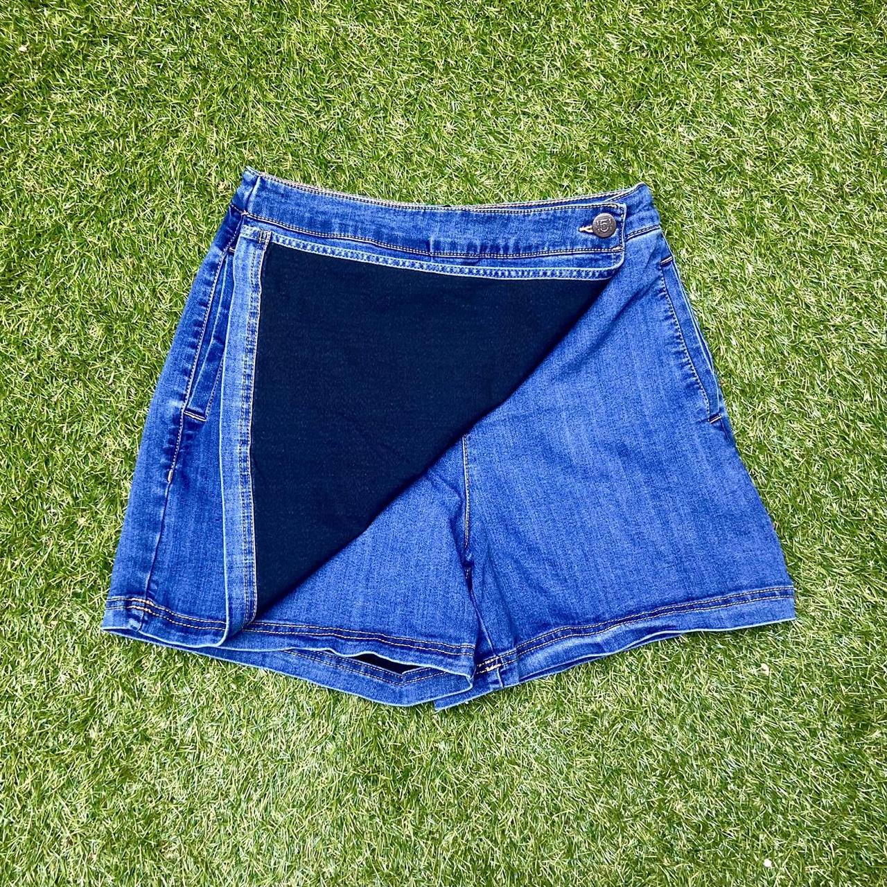 stretch denim skort cutest slimming shorts with... - Depop