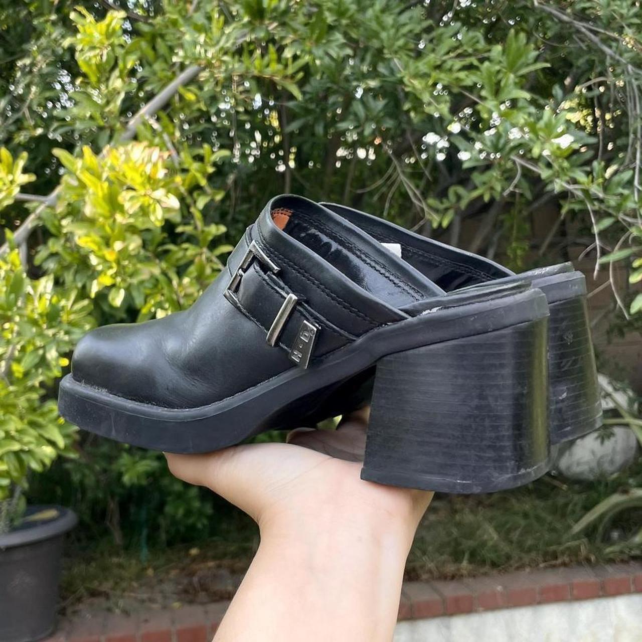 90s chunky heel platform clogs by harley davidson... - Depop