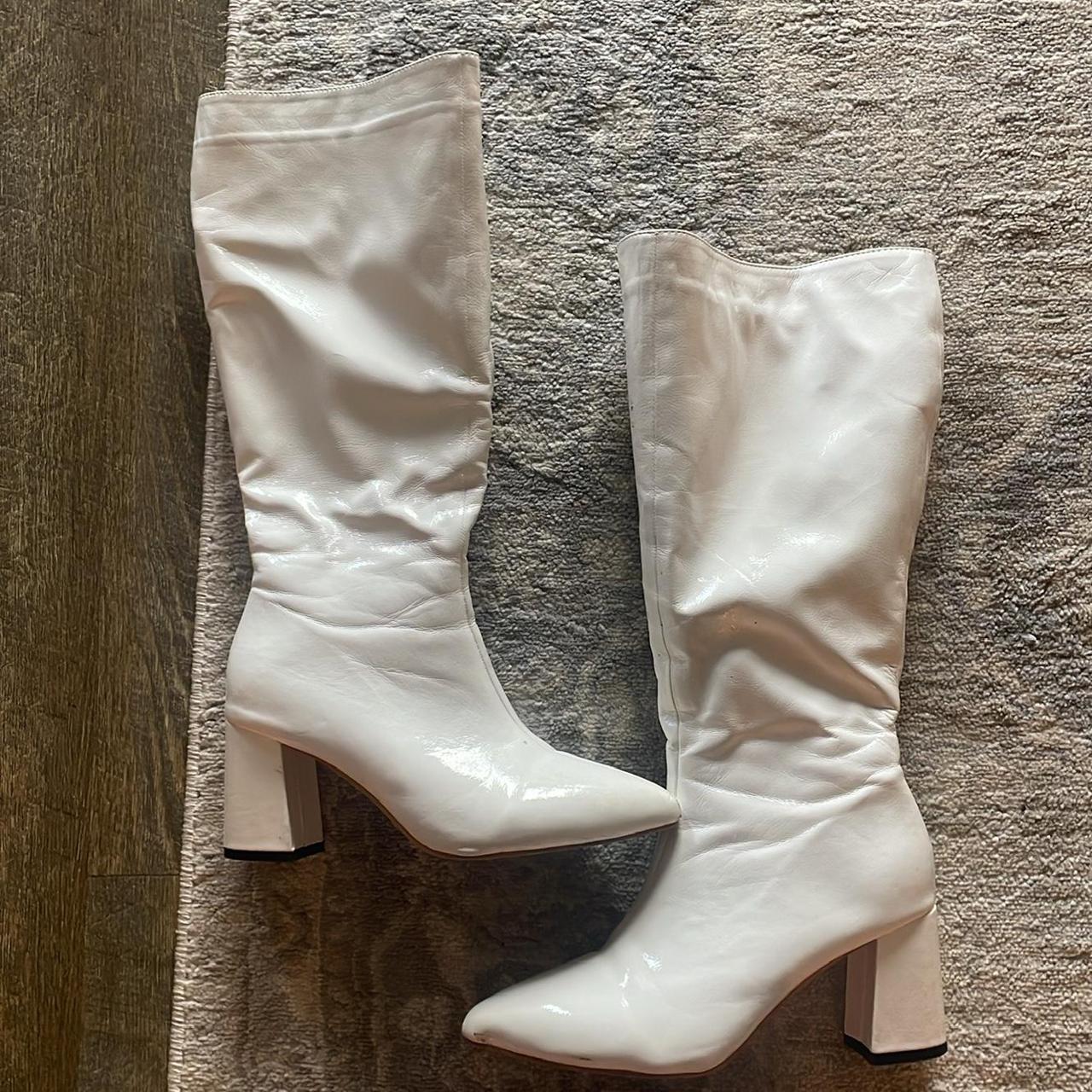 SHEIN faux leather boots #whiteboots #tallboots... - Depop