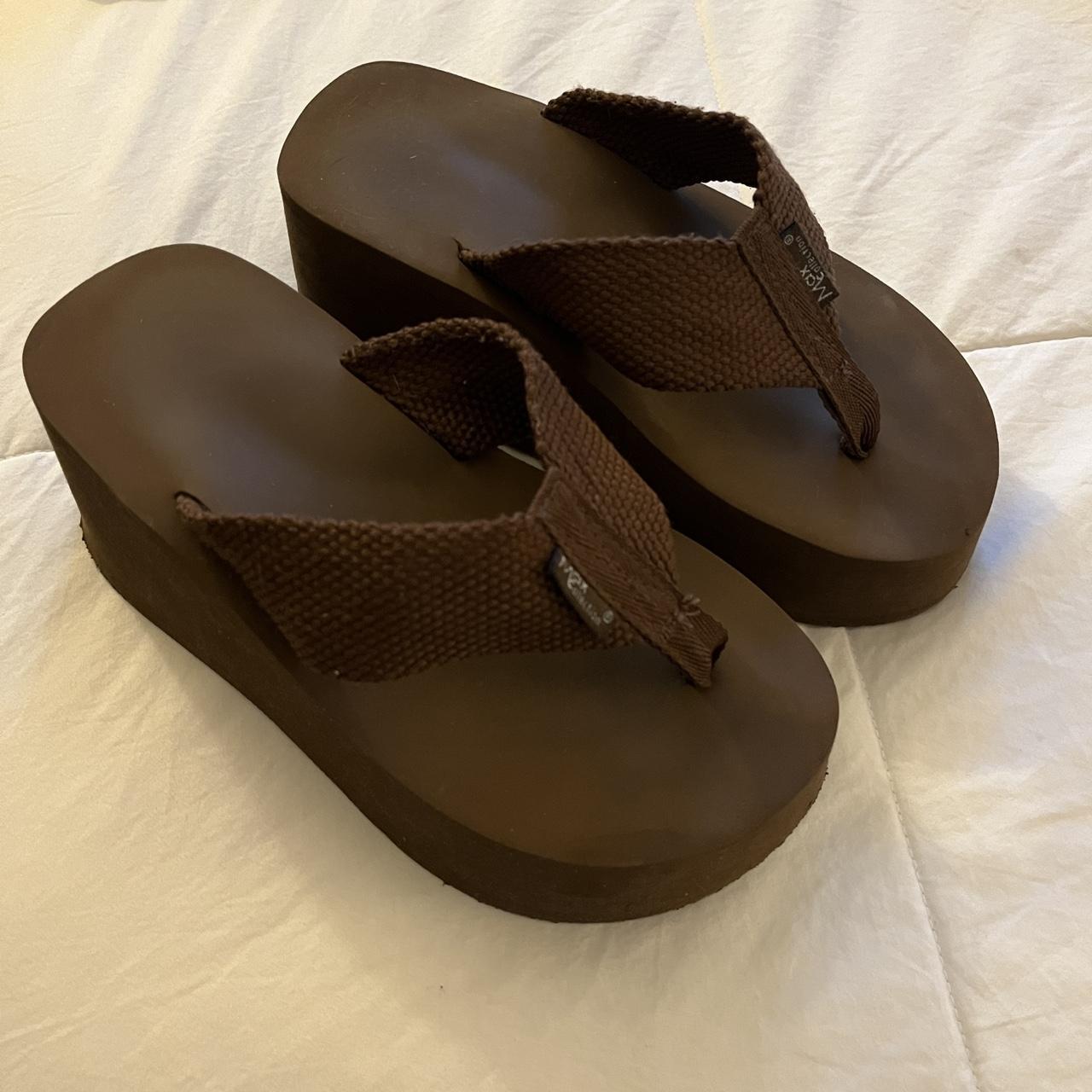 Brown chunky platform flip flops Max Collection... - Depop