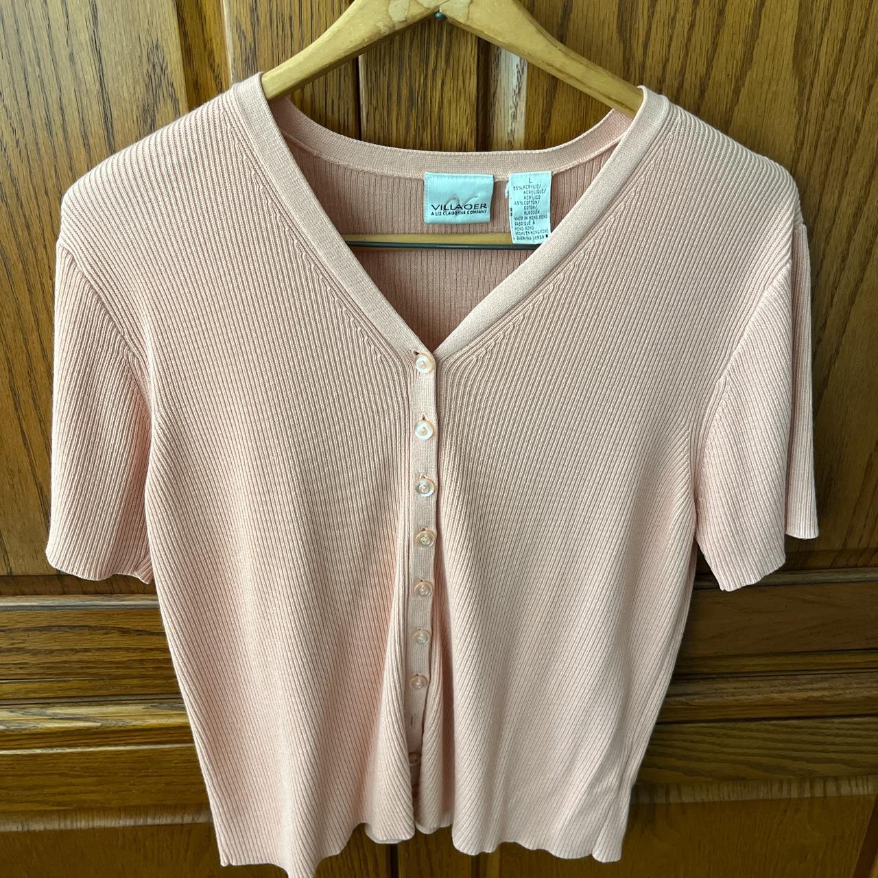 Villager Light Pink Button Up Short Sleeve Cardigan... - Depop