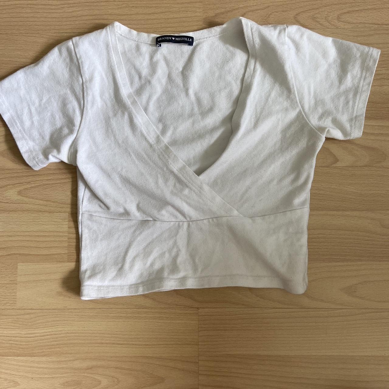 Brandy Melville white cross top Stretchy material... - Depop