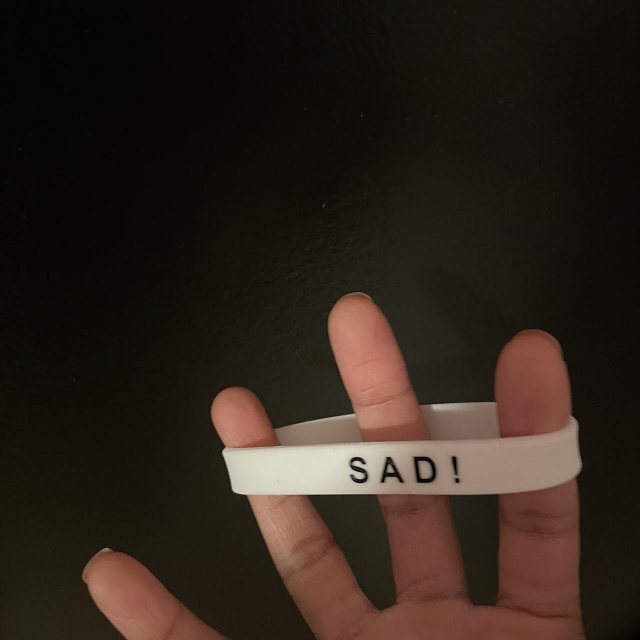 white black xxxtentacion sad! rubber bracelet... - Depop