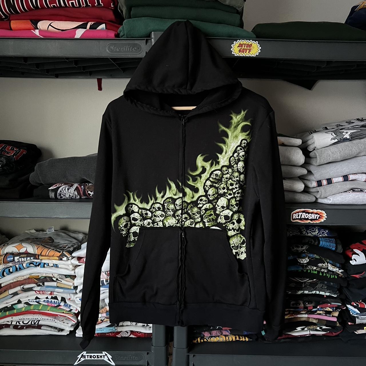 vintage y2k 2000s black slime green flame flaming... | Depop