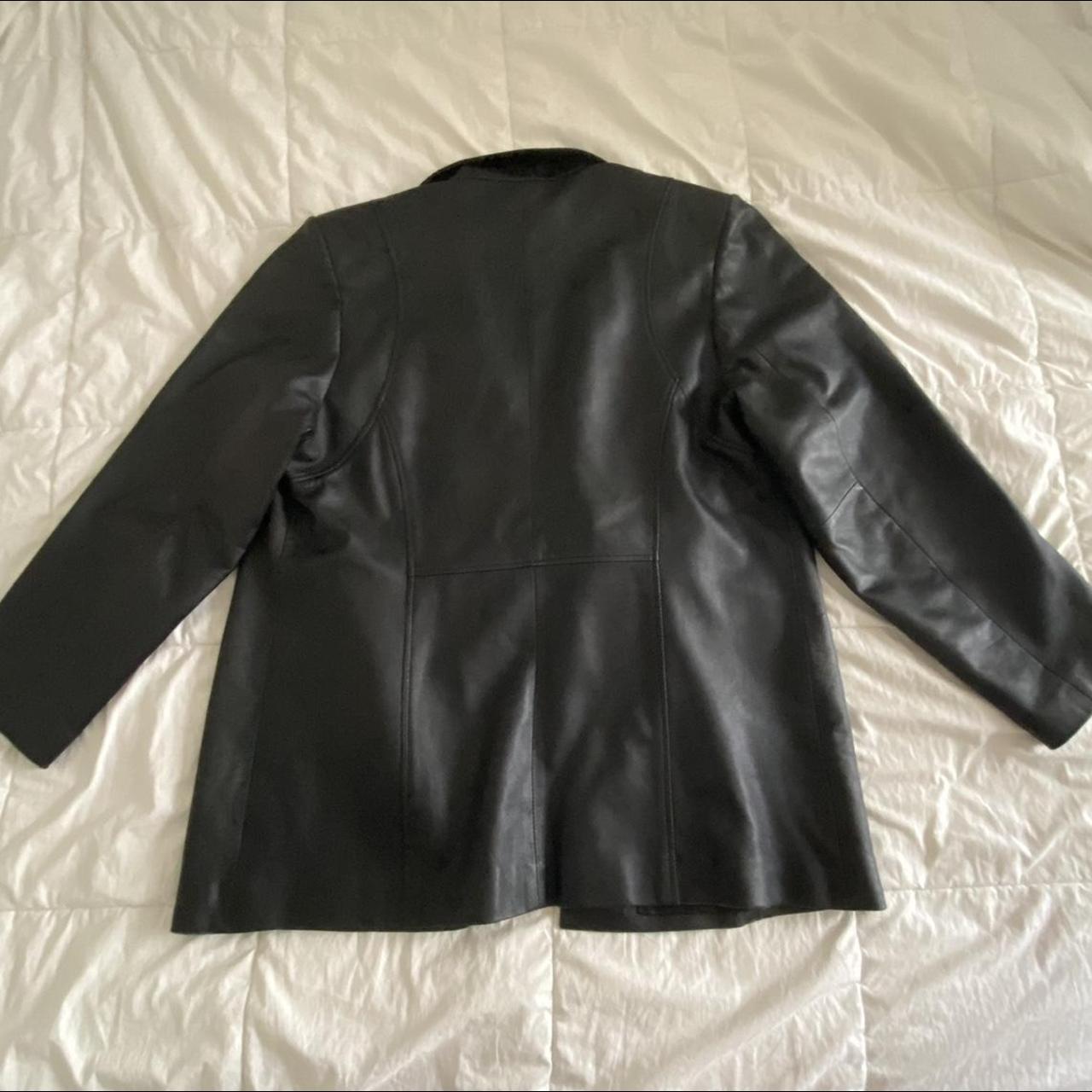 vintage outbrook blazer black genuine leather jacket... - Depop